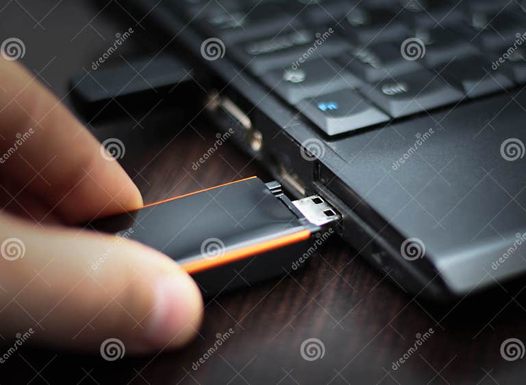 Plugging in a USB Stick Device Stock Photo - Image of computer, serial ...