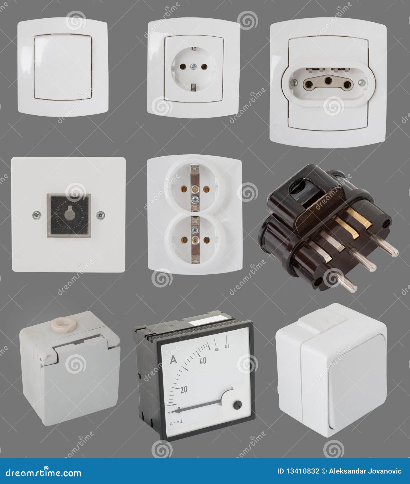 Plugs Switches and Instrument on Gray Stock Photo - Image of ...