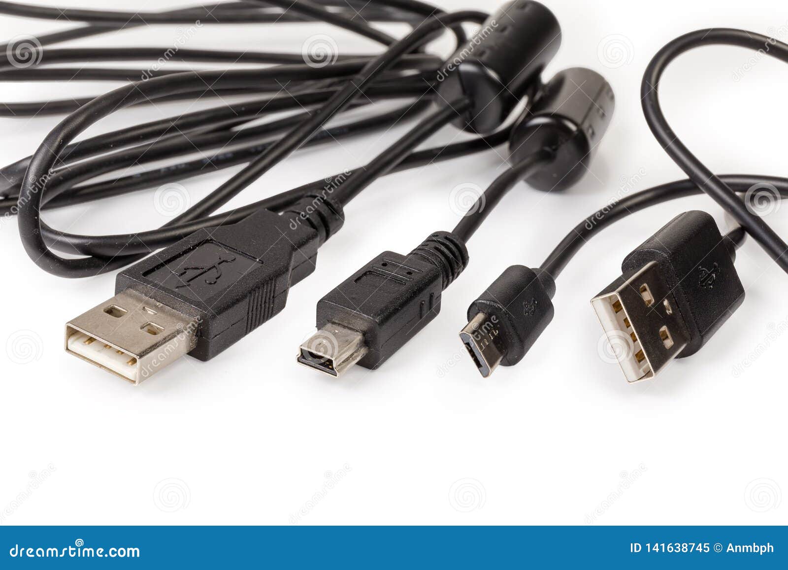 Plugs USB, Micro-USB and Mini-USB on Cables Edges Stock Image - Image ...