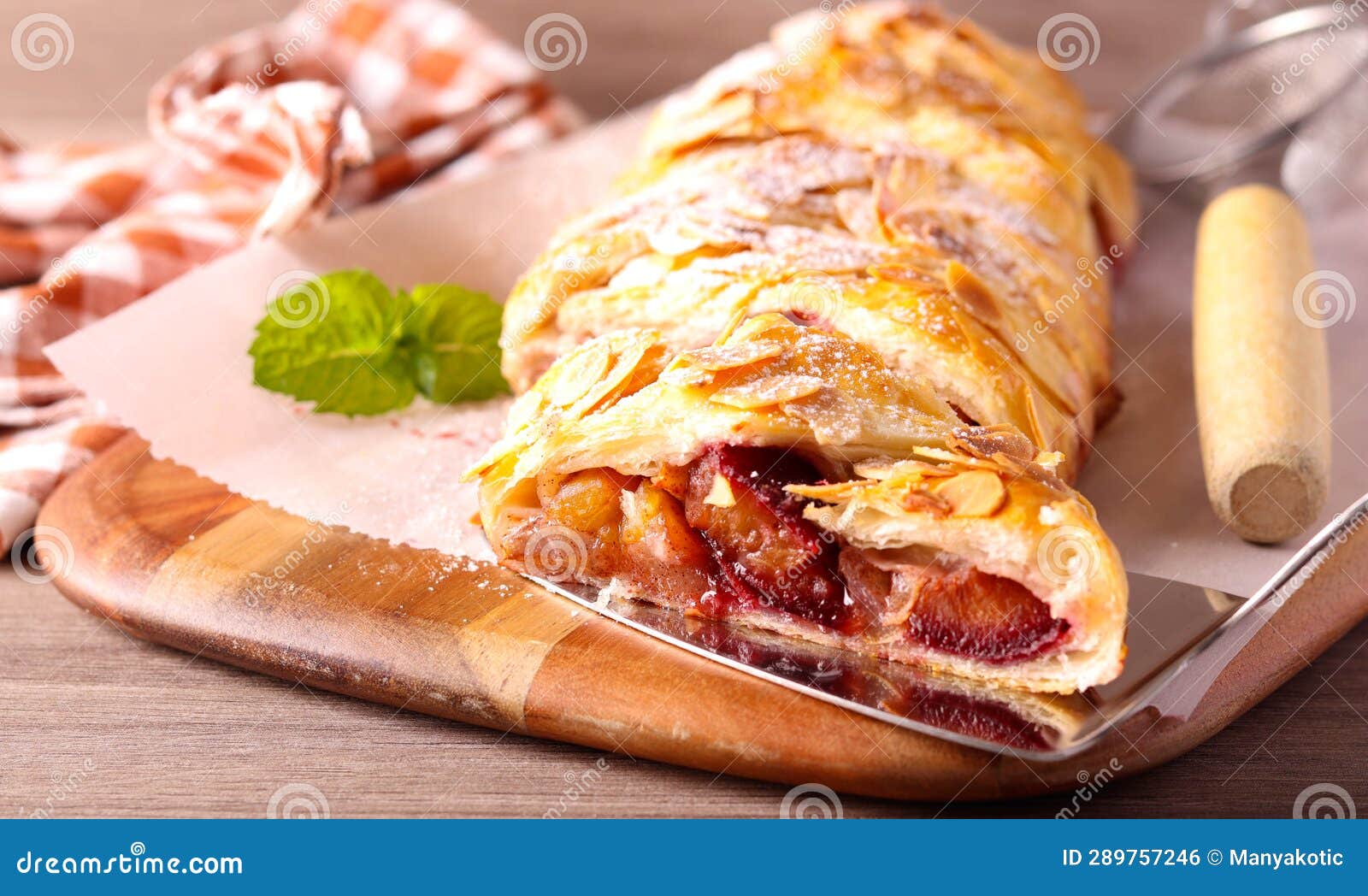 Plum and Almond Puff Pastry Strudel Stock Photo - Image of sliced, plum ...