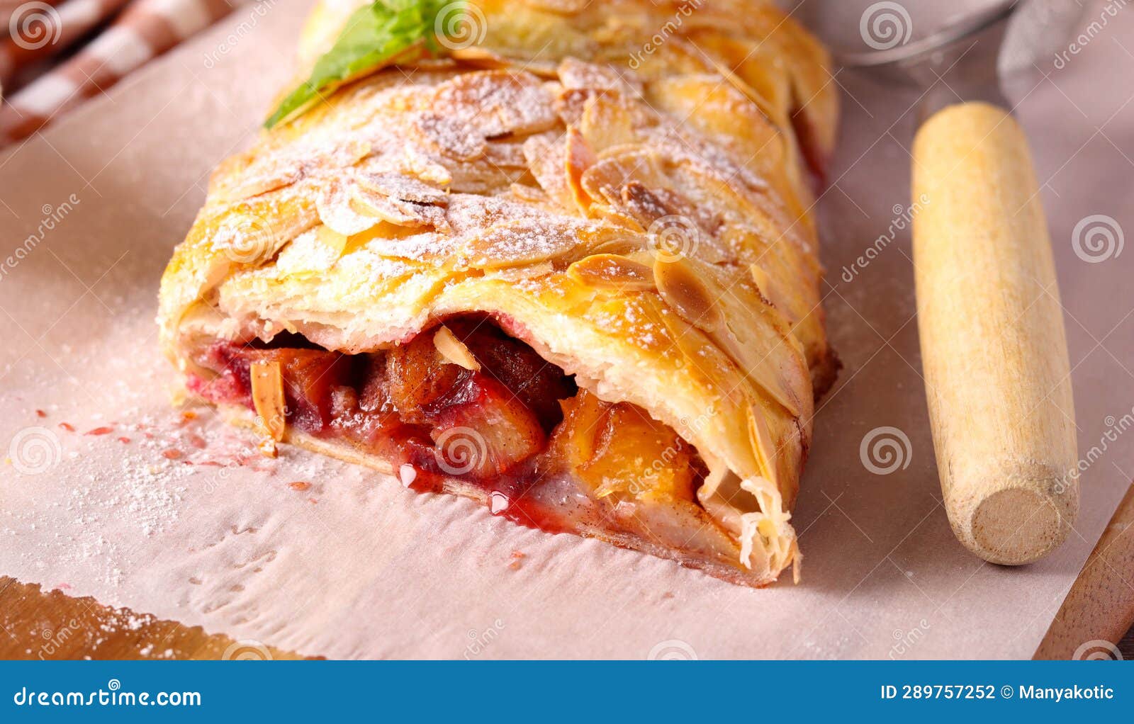 Plum and Almond Puff Pastry Strudel Stock Photo - Image of bakery ...