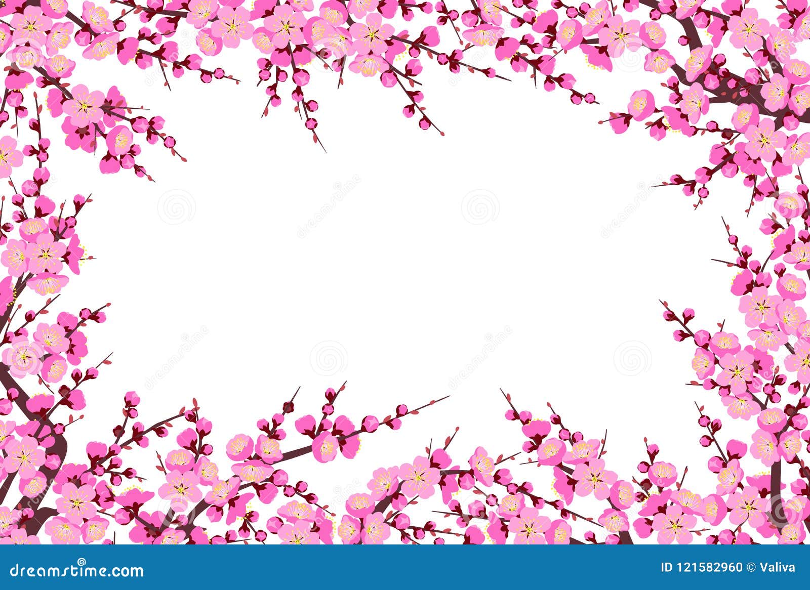 Plum Blossom Branches Horizontal Frame Stock Vector - Illustration of ...