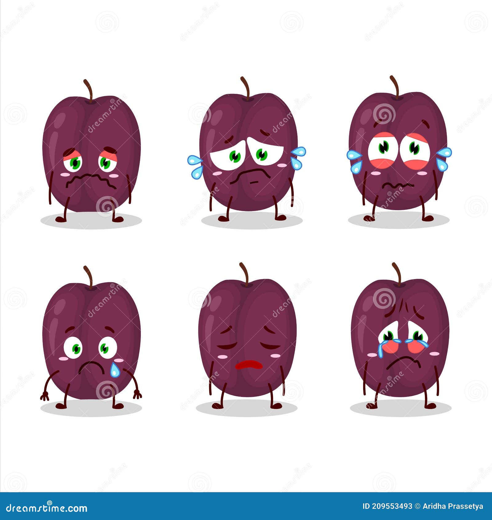 Plum Cartoon in Character with Sad Expression Stock Vector ...