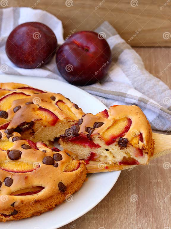 Plum and Chocolate Sponge Cake Stock Image - Image of sponge, pastry ...