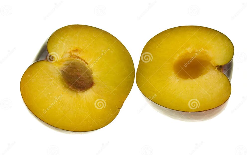 Plum cut in half stock photo. Image of yellow, close, macro - 4889828