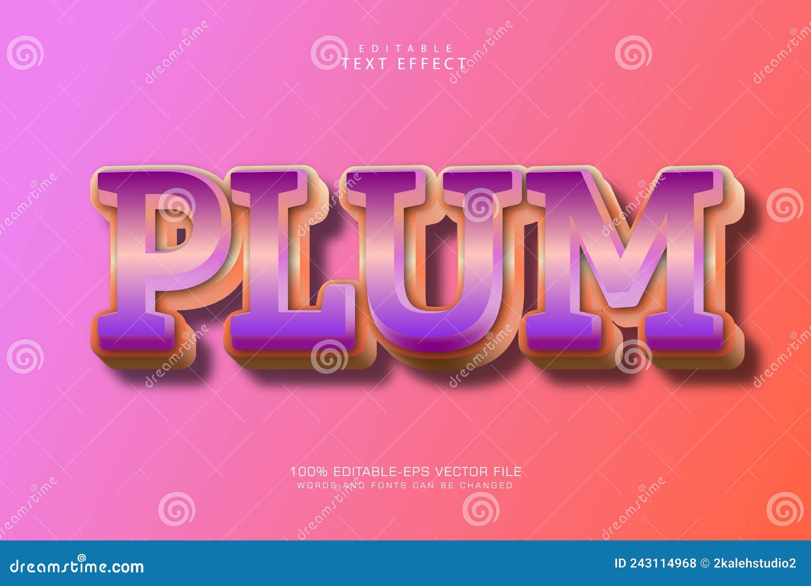 Plum Editable Text Effect 3 Dimension Emboss Modern Style Stock Vector ...