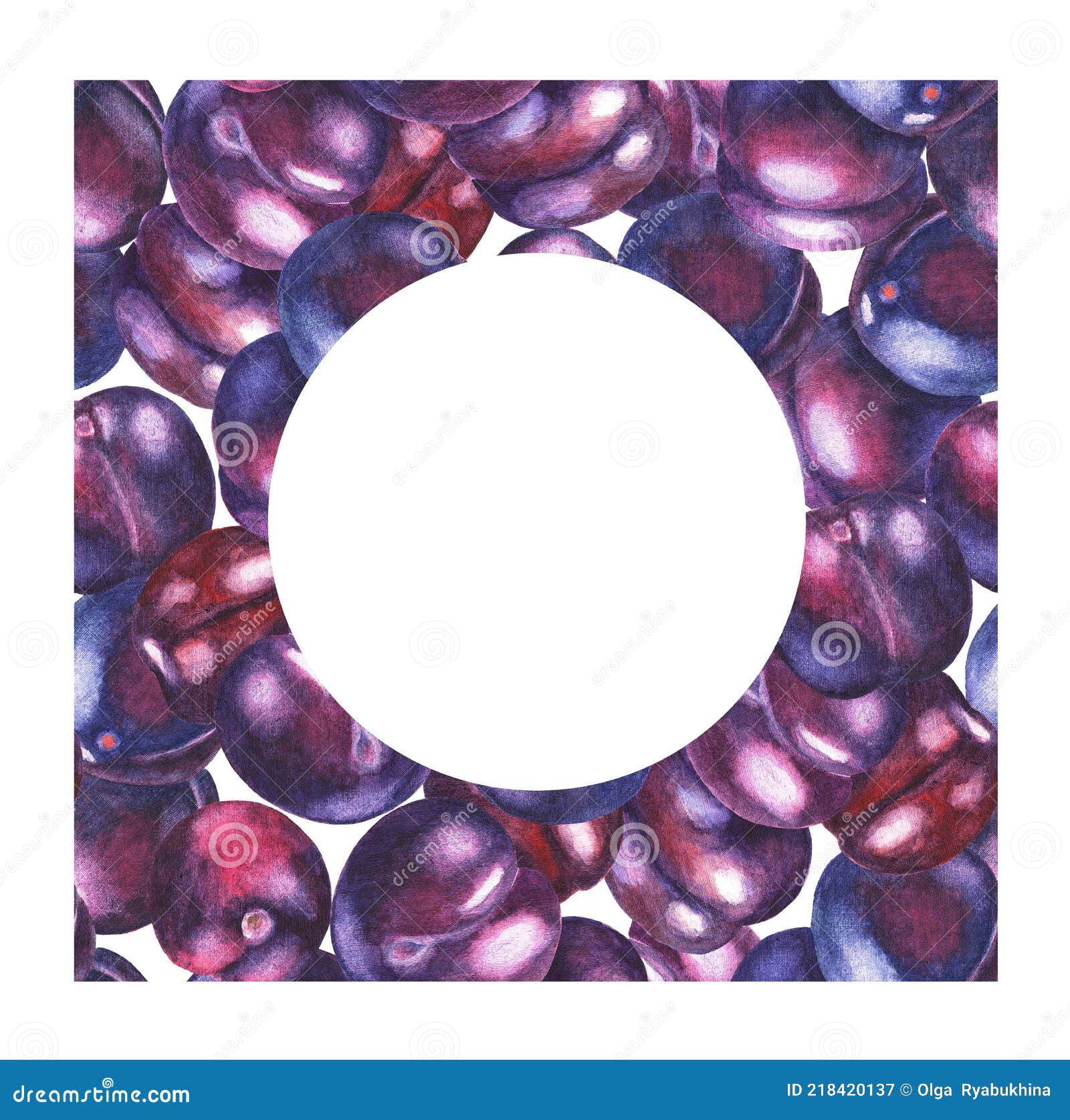 Plum frame. Watercolor 9 stock image. Image of harvest - 218420137