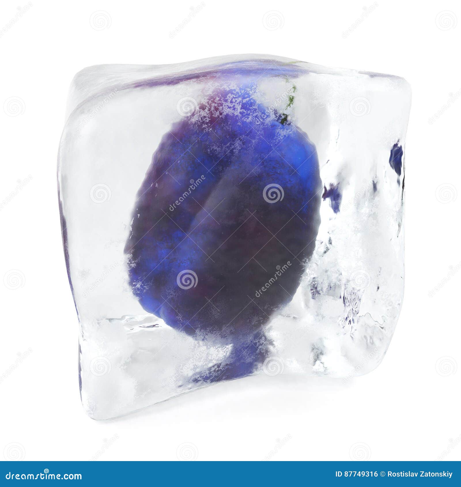 Plum Frozen in Ice Cube, Ice Cube in Front View, Single Ice Cube ...
