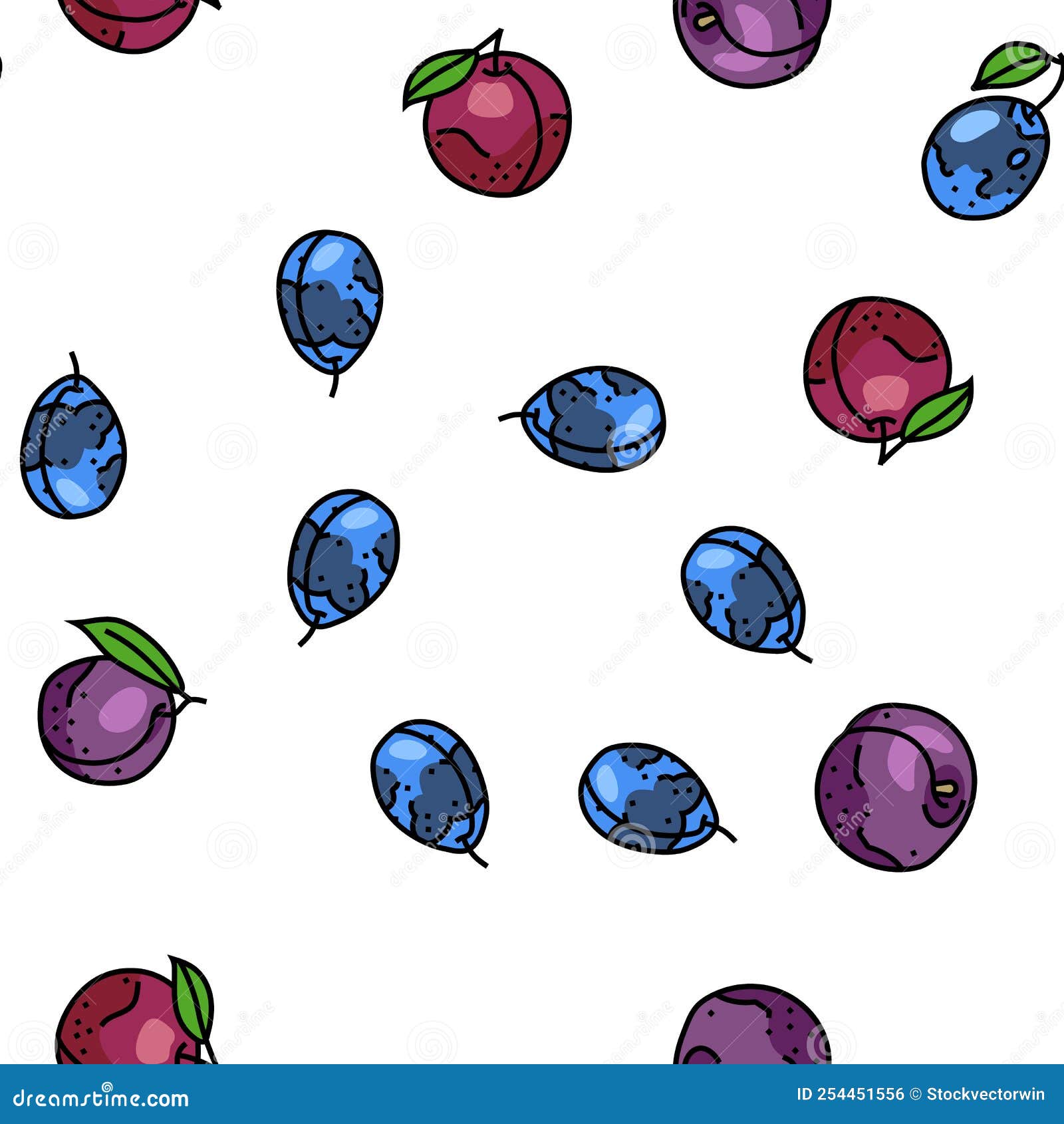 Plum Fruit Green Red Prune Vector Seamless Pattern Stock Vector ...