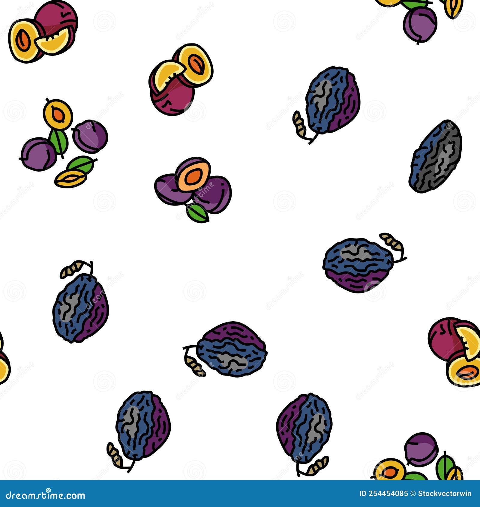 Plum Fruit Green Red Prune Vector Seamless Pattern Stock Vector ...