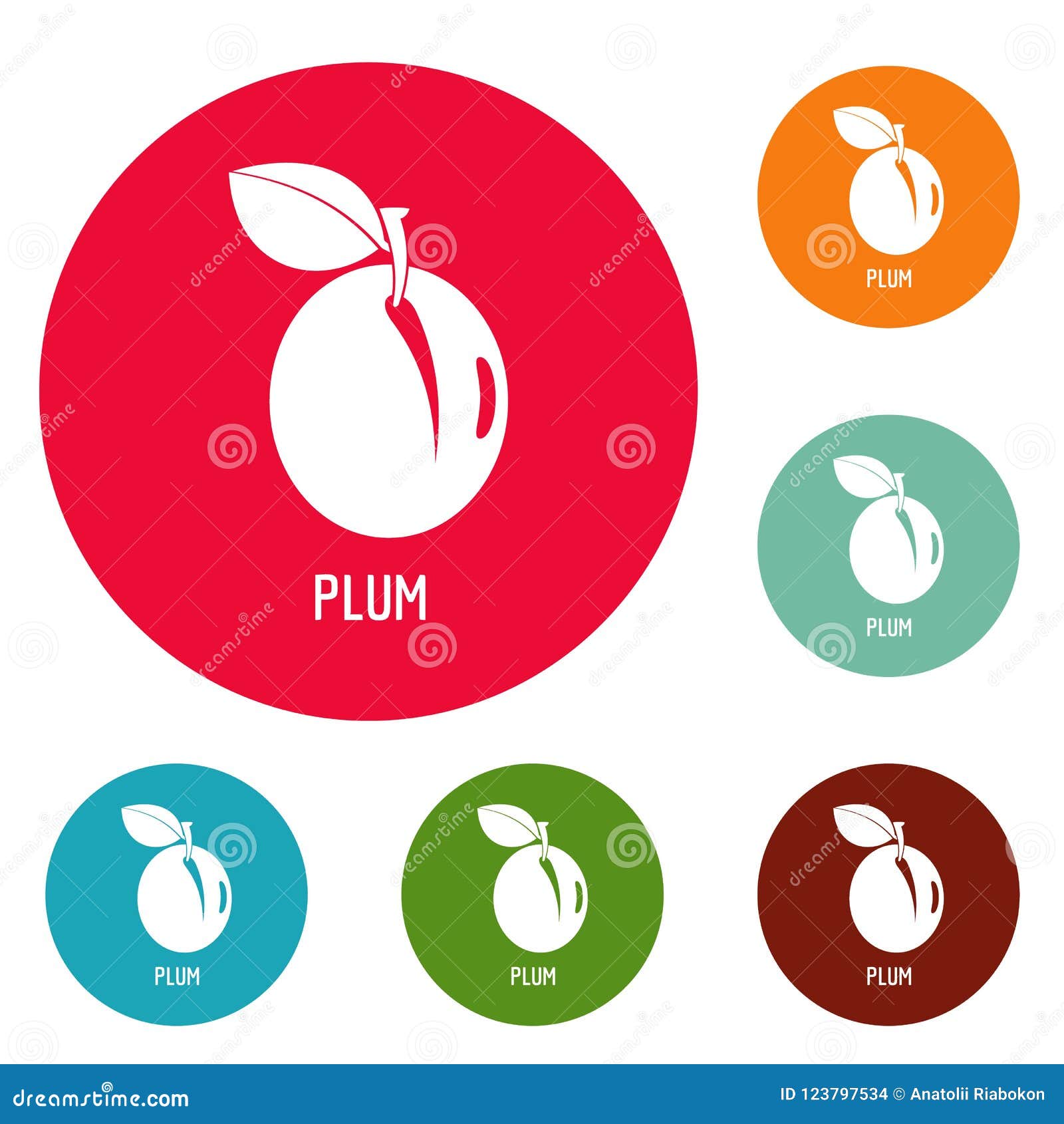 Plum icons circle set stock illustration. Illustration of leaf - 123797534