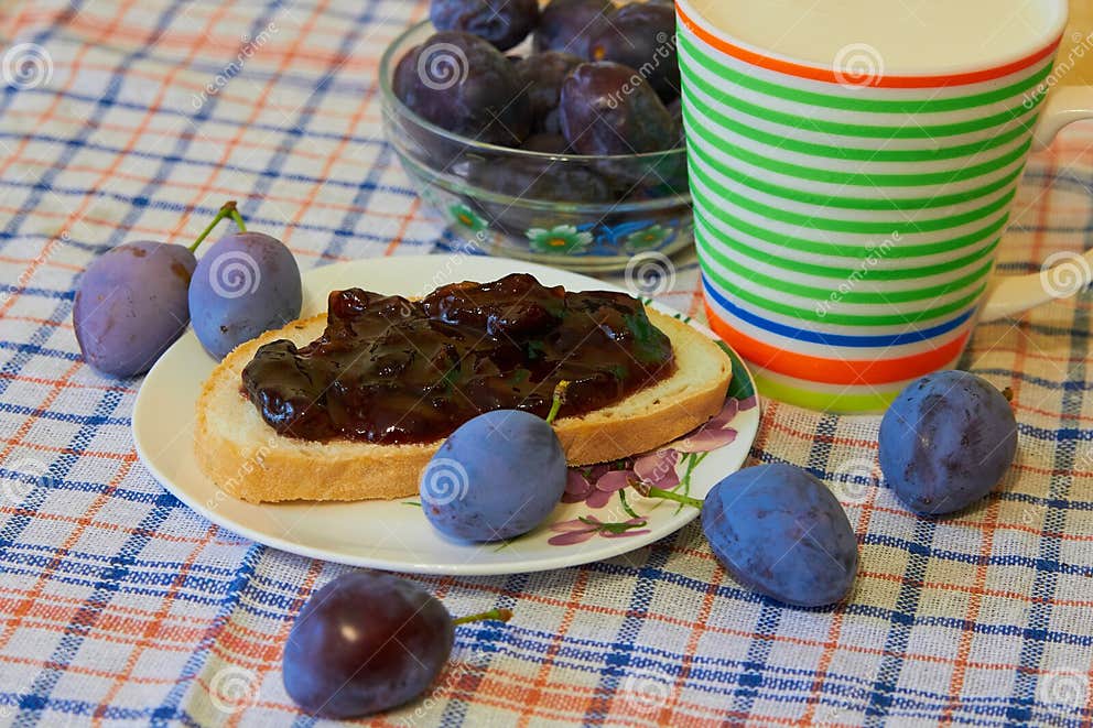 Plum Jam,bread with Jam for Breakfast, Homemade Plum Jam Stock Photo ...