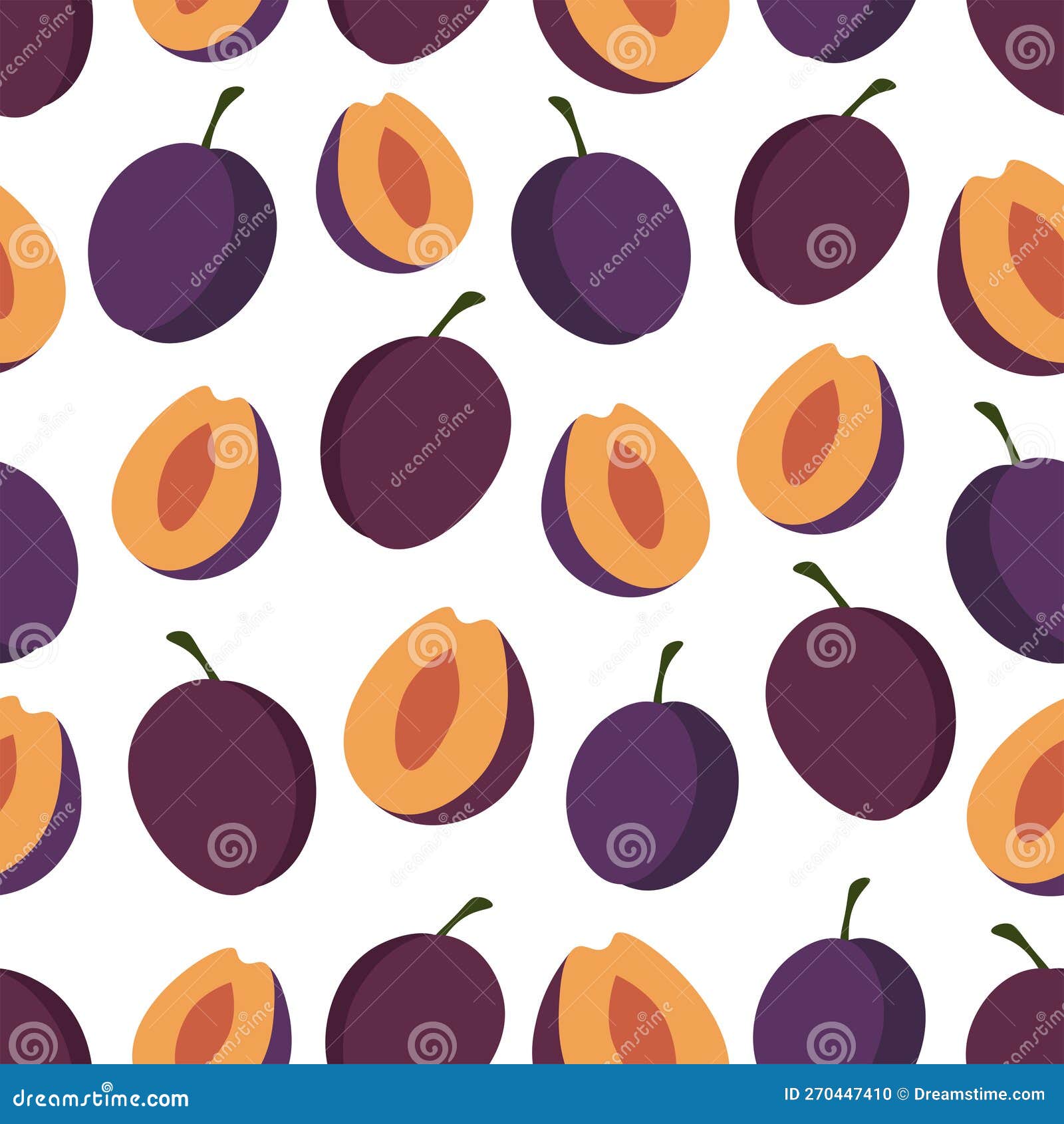 Plum Vector Seamless Pattern on White Background. Stock Vector ...