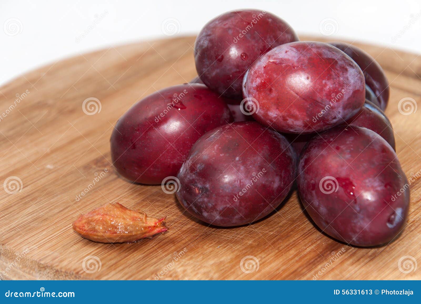 Plum Pit and Fresh Plums on the Board Stock Image - Image of fresh ...