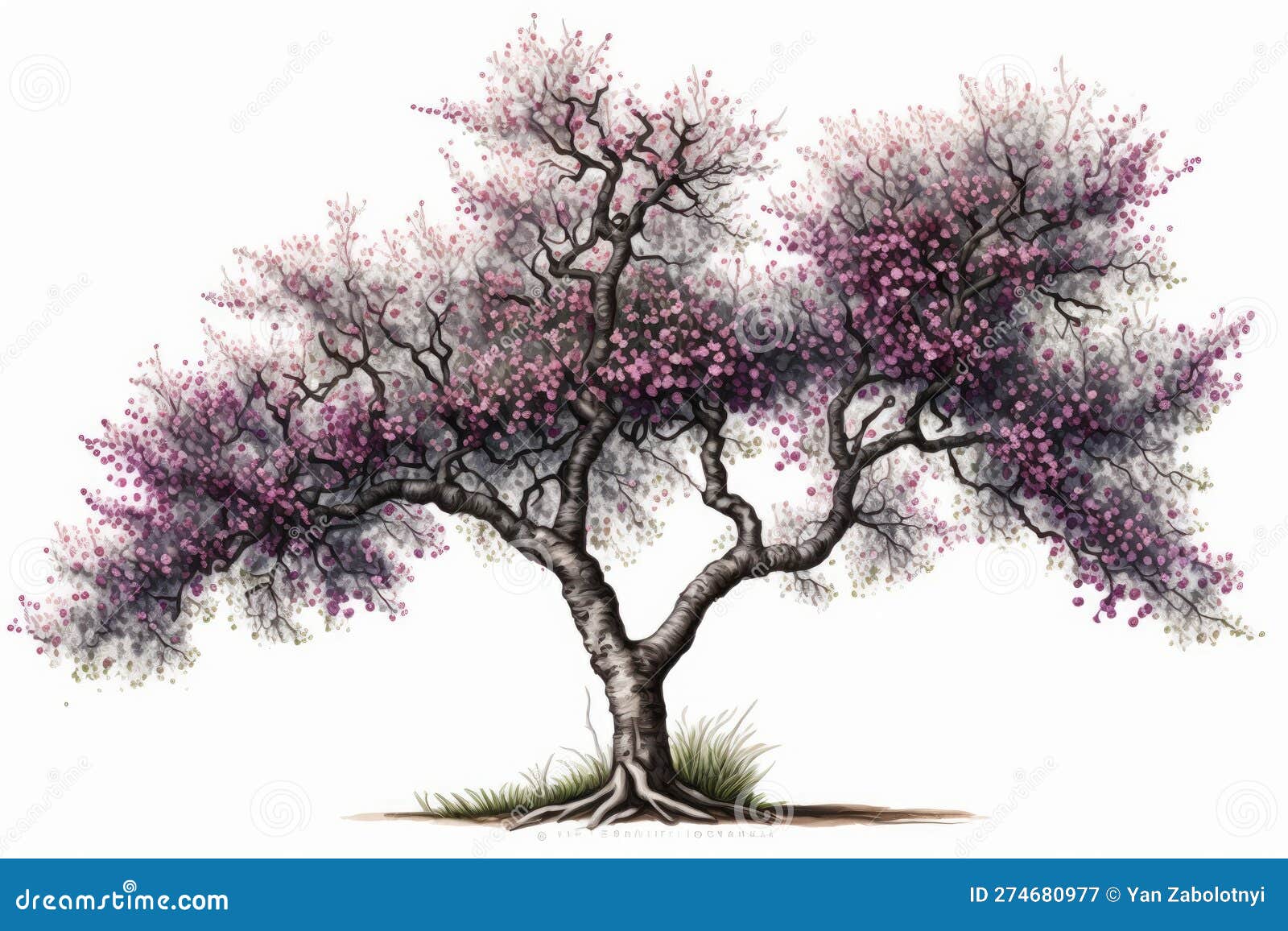 Plum Tree on a White Background. Generative AI Stock Illustration ...
