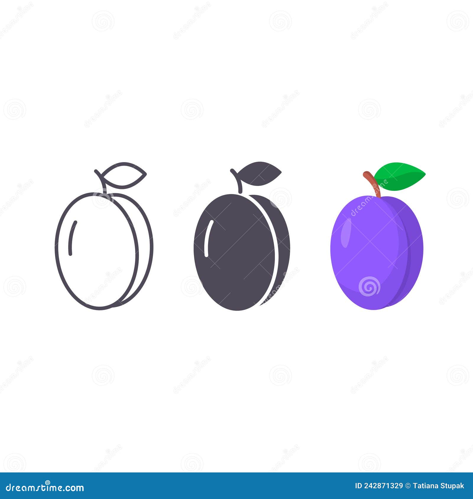 Plum Vector Icon Set, Isolated Plum Symbol Stock Vector - Illustration ...