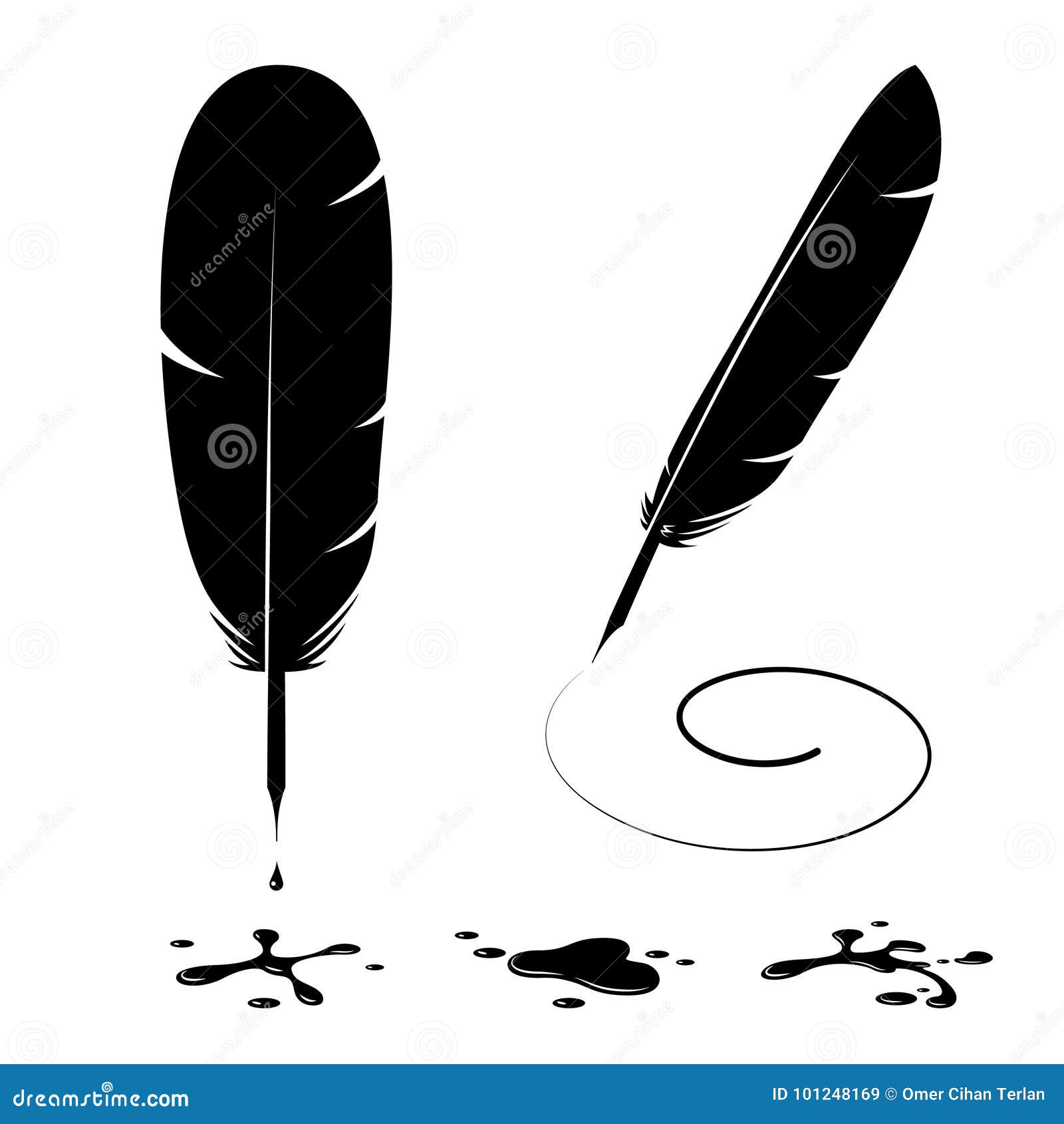 Pluma Pen and Ink Blots Silhouettes Ilustración del Vector ...