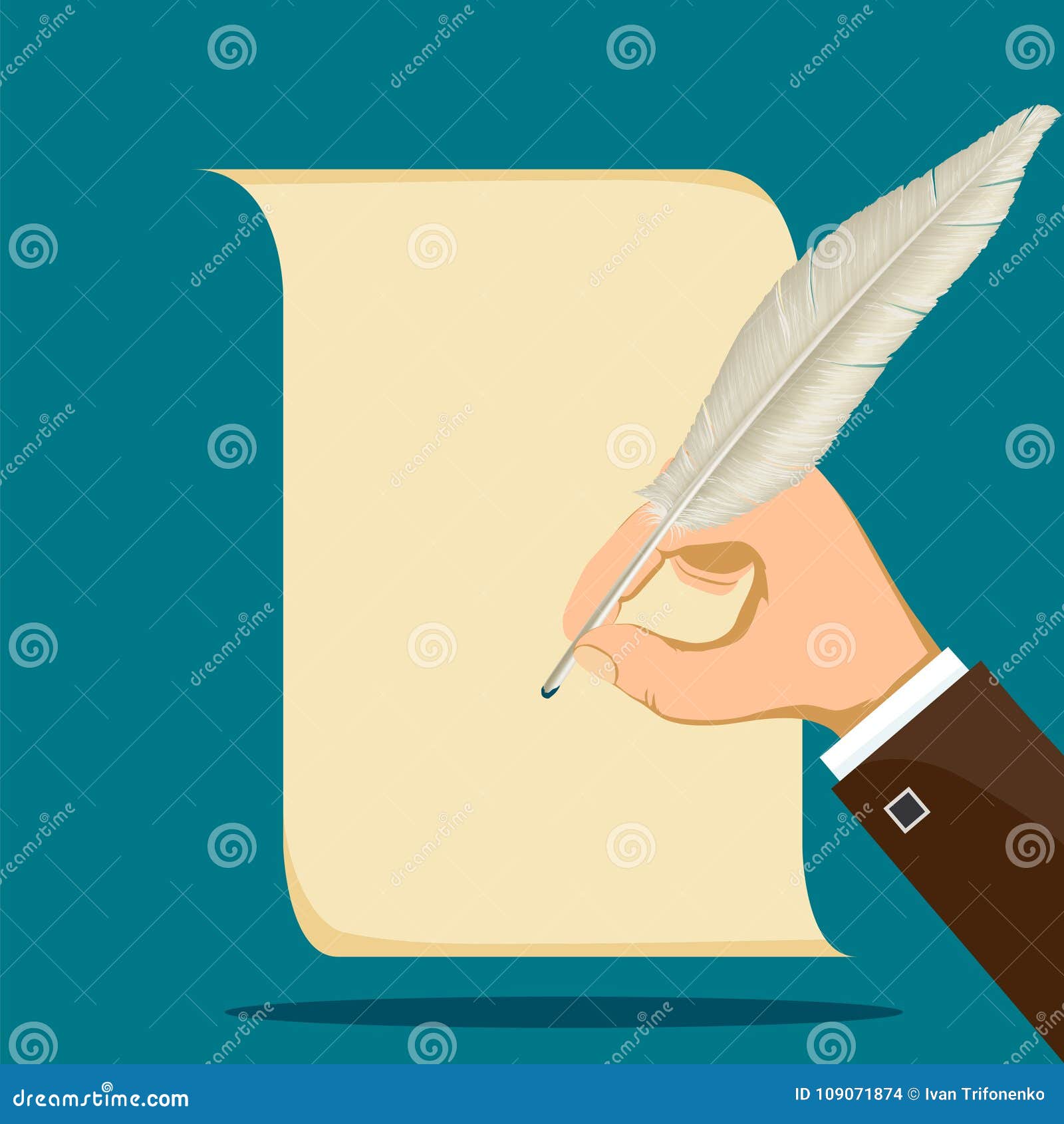 Pluma y una hoja de papel ilustración del vector. Ilustración de papel ...