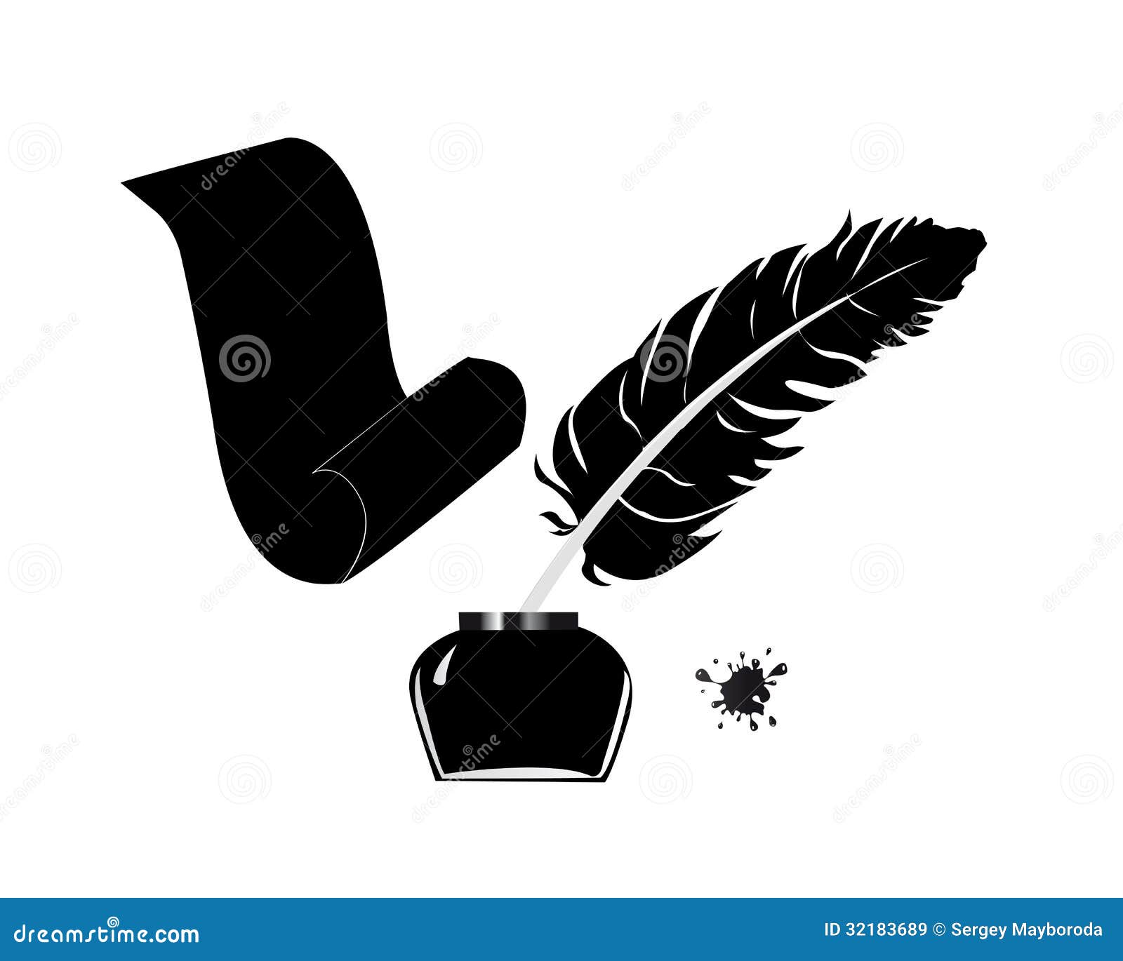 Pluma y voluta del tintero ilustración del vector. Ilustración de pluma ...