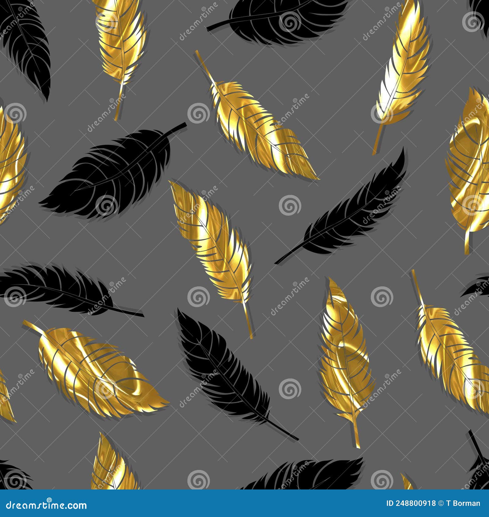 Plumas De Ave Vectorial Sin Fisuras Con Oro Ilustración del Vector ...