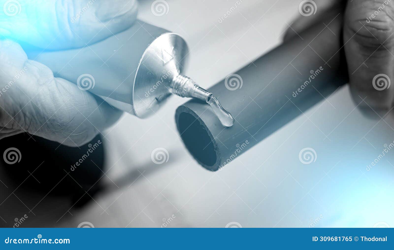 Plumber Applying Glue on Pvc Pipe Light Effect Stock Image - Image of ...