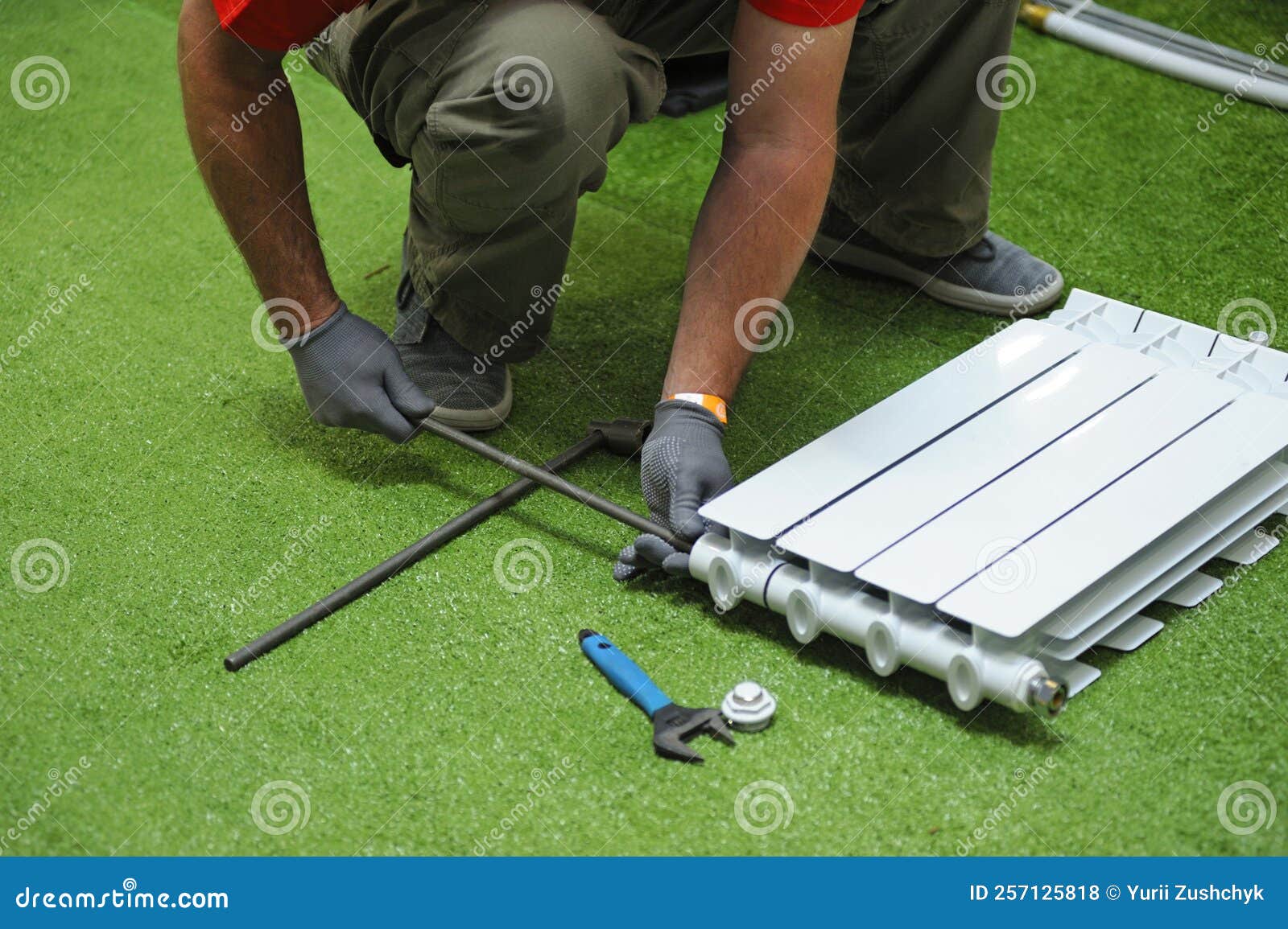 Plumber Assembling Radiator for Heating System Using Plumbing Tools ...