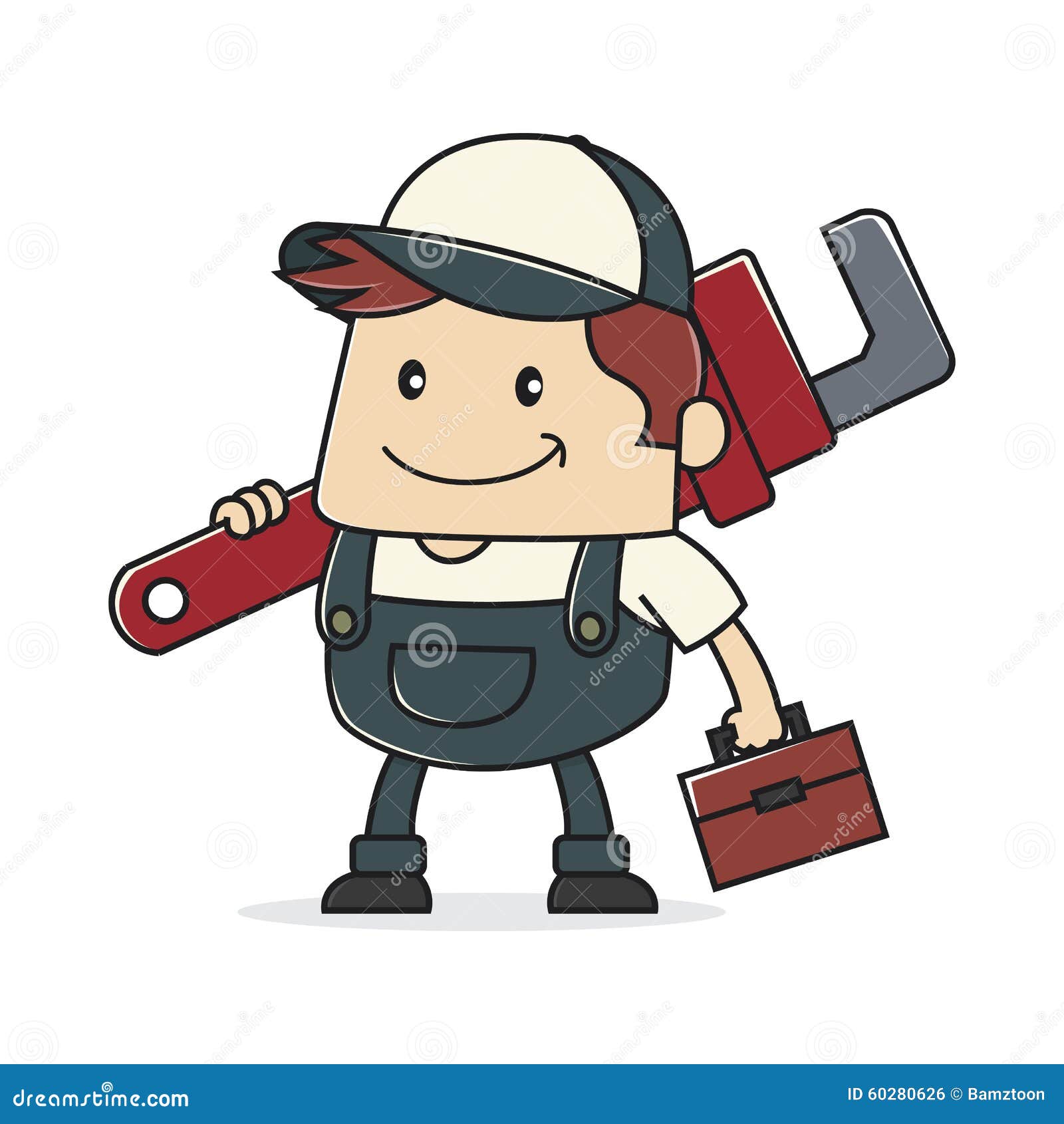 Plumber Holding Plunger With Hard Hat Cartoon Vector | CartoonDealer ...