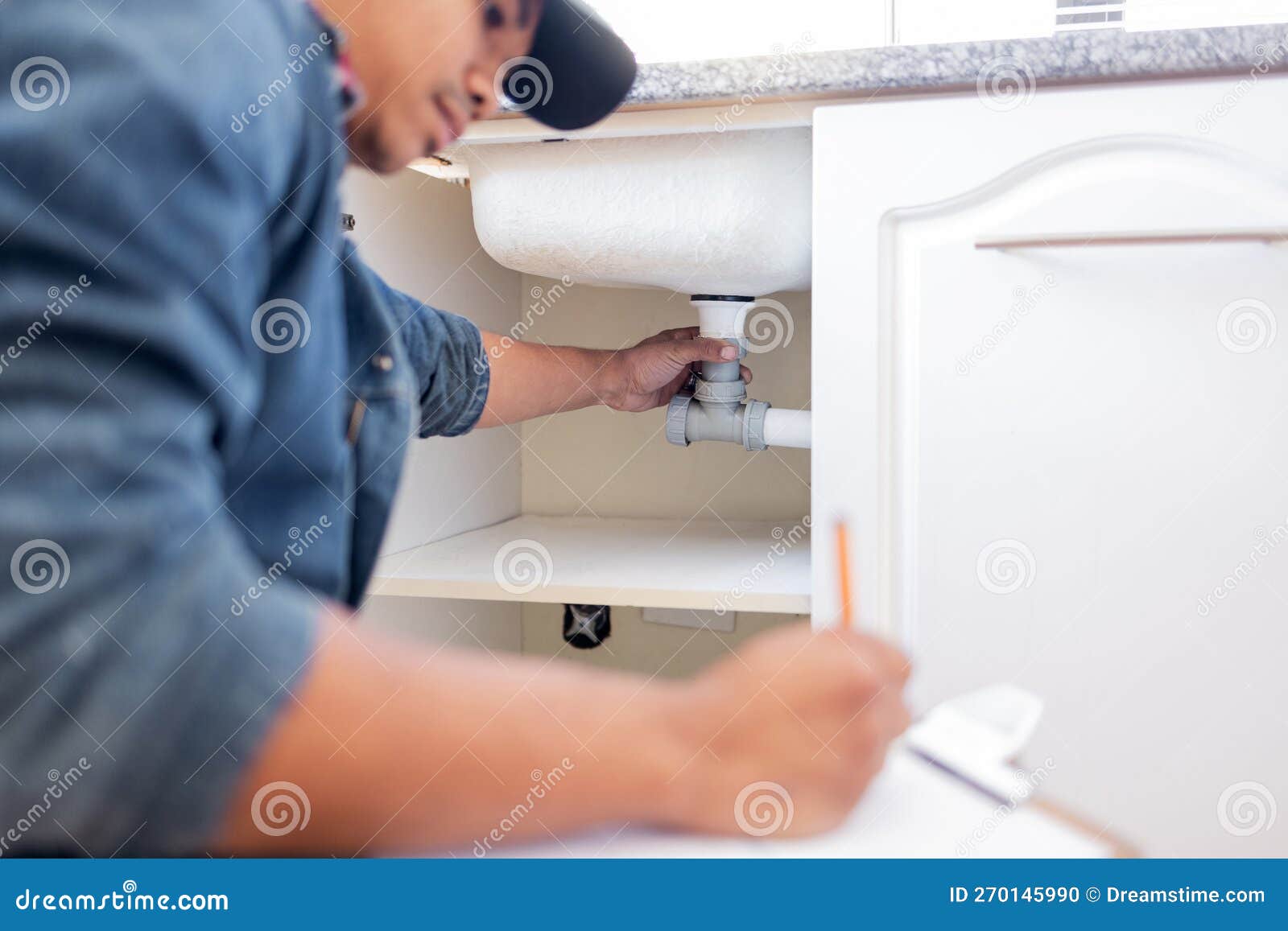 Plumber, Checklist and Pipe in Home Kitchen, Workplace or Industry for ...