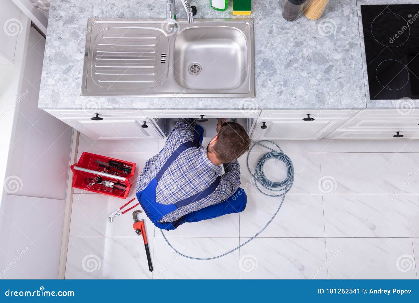 Plumber Cleaning Clogged Sink Pipe Stock Image - Image of drainage ...