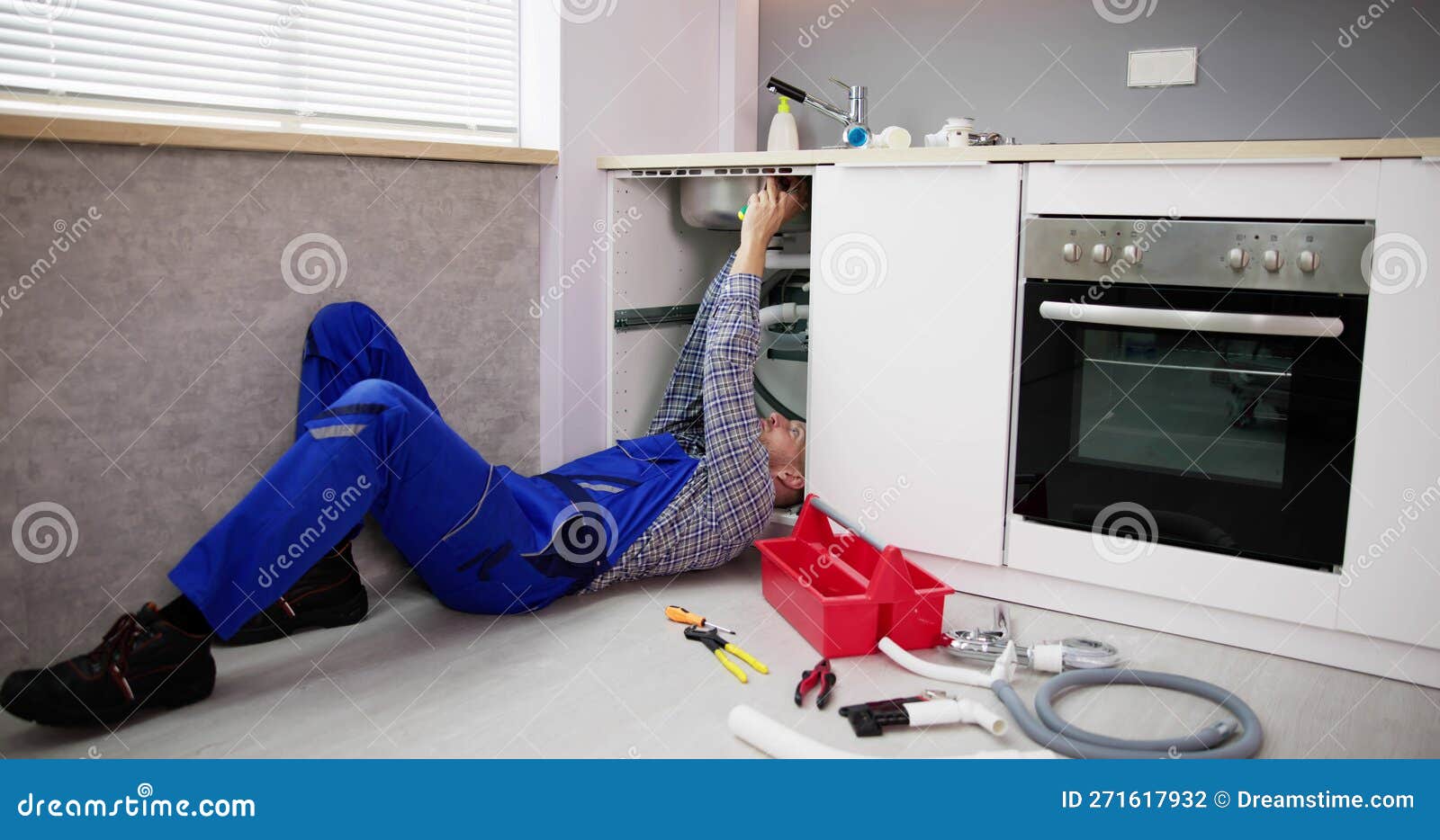 Plumber Cleaning Kitchen Drain and Pipe Stock Photo - Image of plumb ...