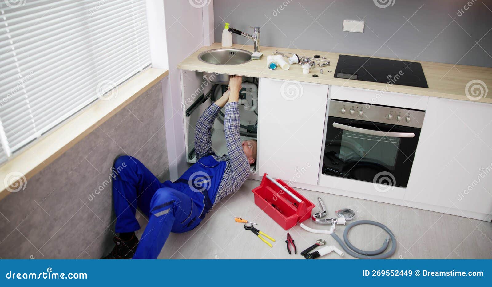 Plumber Cleaning Kitchen Drain and Pipe Stock Image - Image of cleaning ...