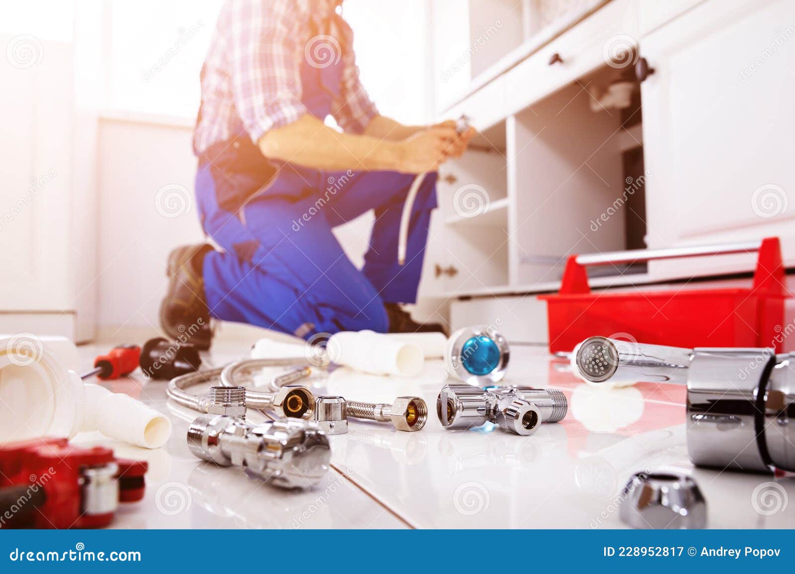 Plumber Cleaning Kitchen Pipe Using Tools Stock Image - Image of plumb ...