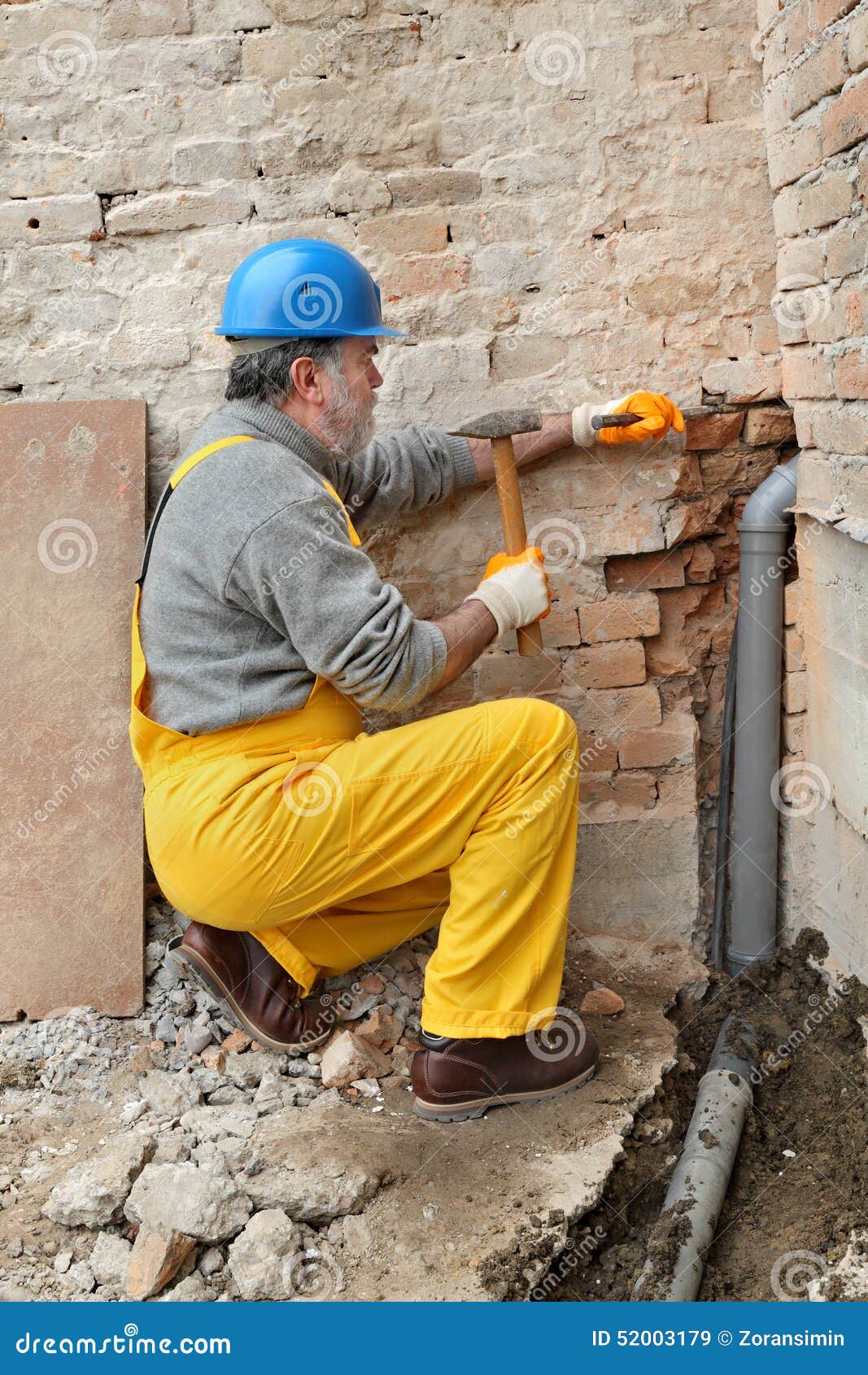 Plumber at Construction Site Installing Sewerage Tube Stock Image ...