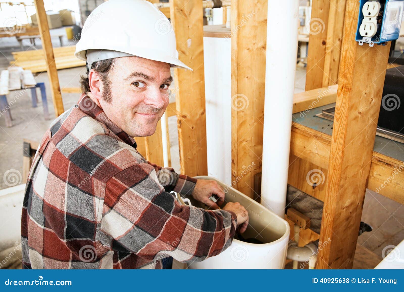 Plumber on Construction Site Stock Photo - Image of boards, competent ...