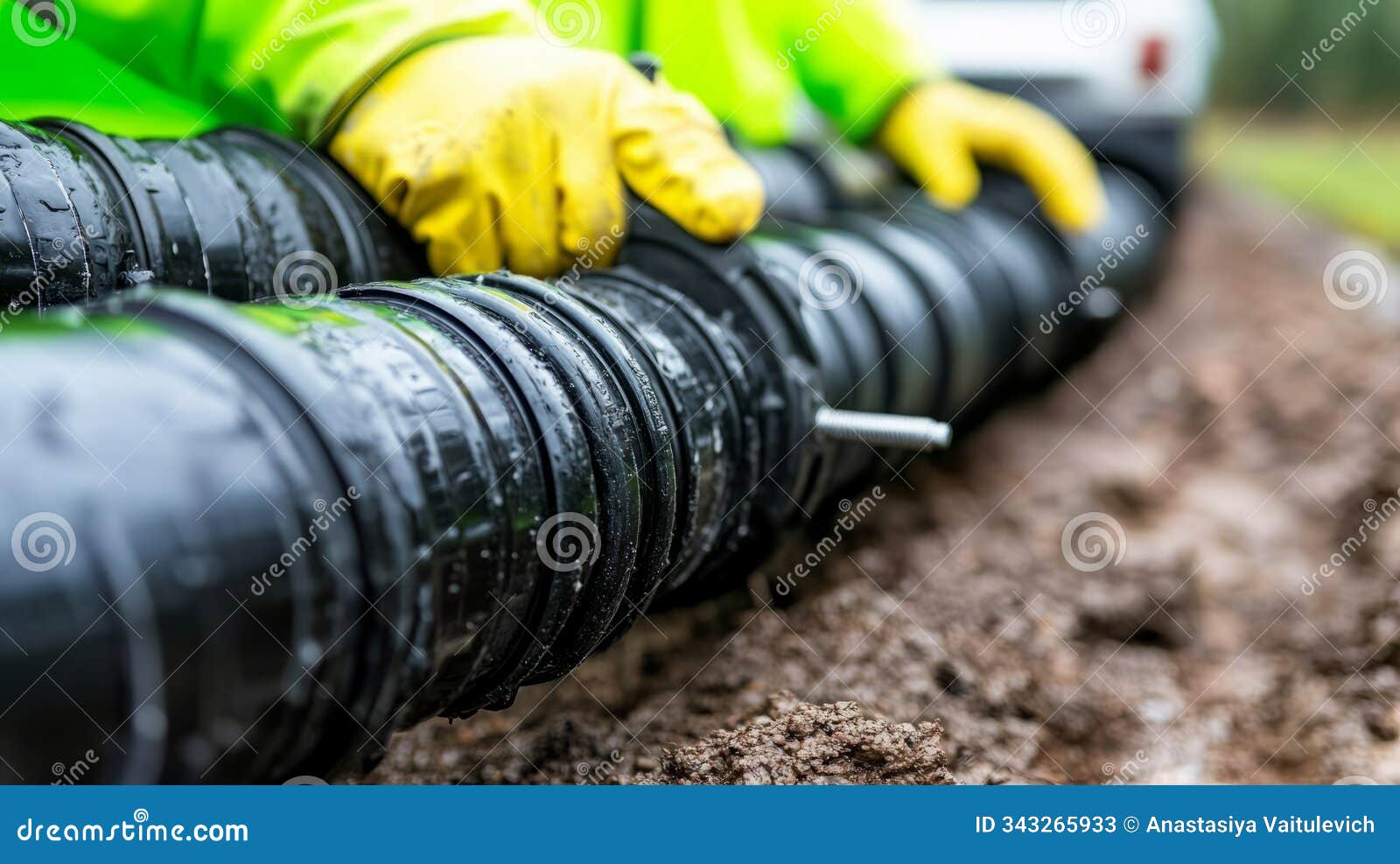 Close Up of Plumbers Hands Connects Pipes at Construction Site with ...