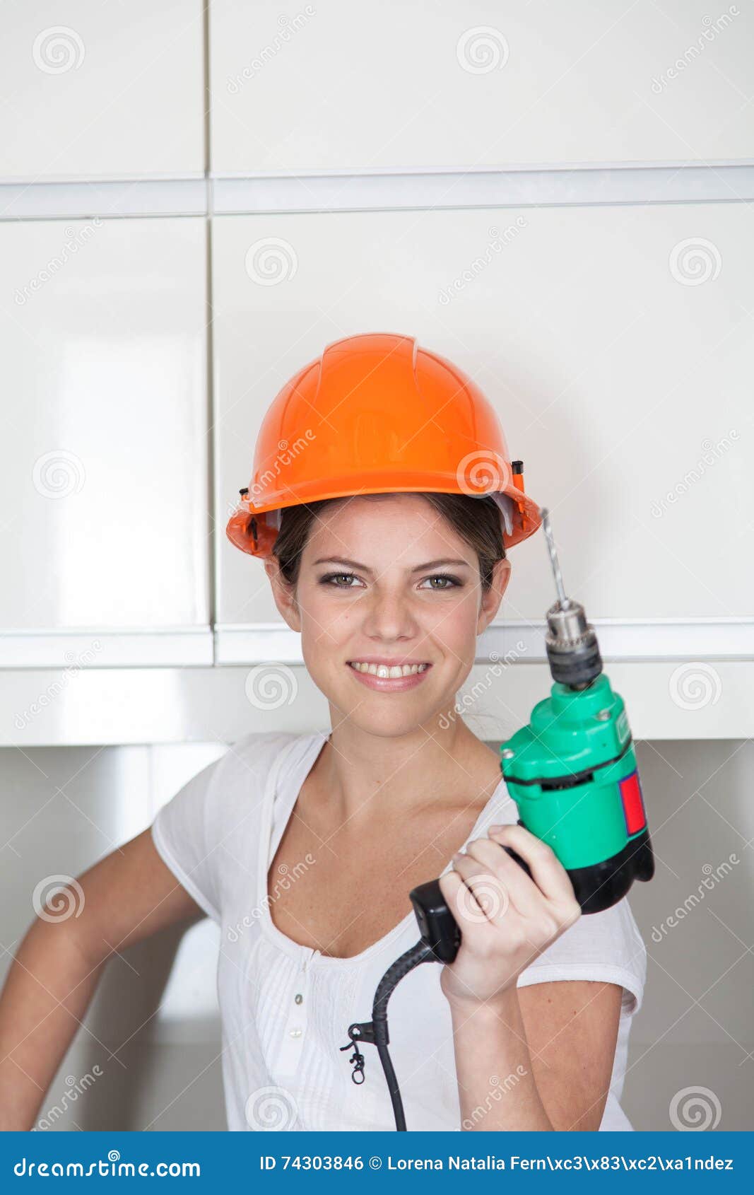 Plumber with drill in hand stock photo. Image of caucasian - 74303846