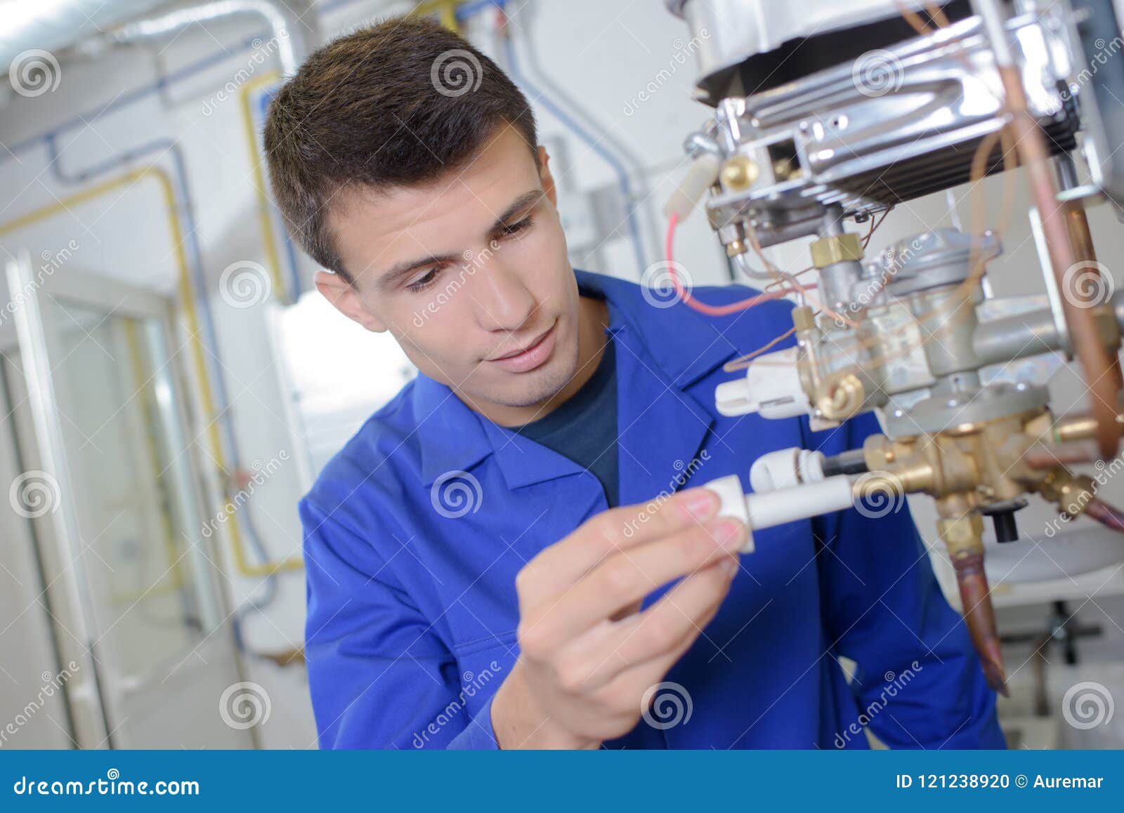Plumber Fitting Control Switch To Boiler Stock Photo - Image of ...