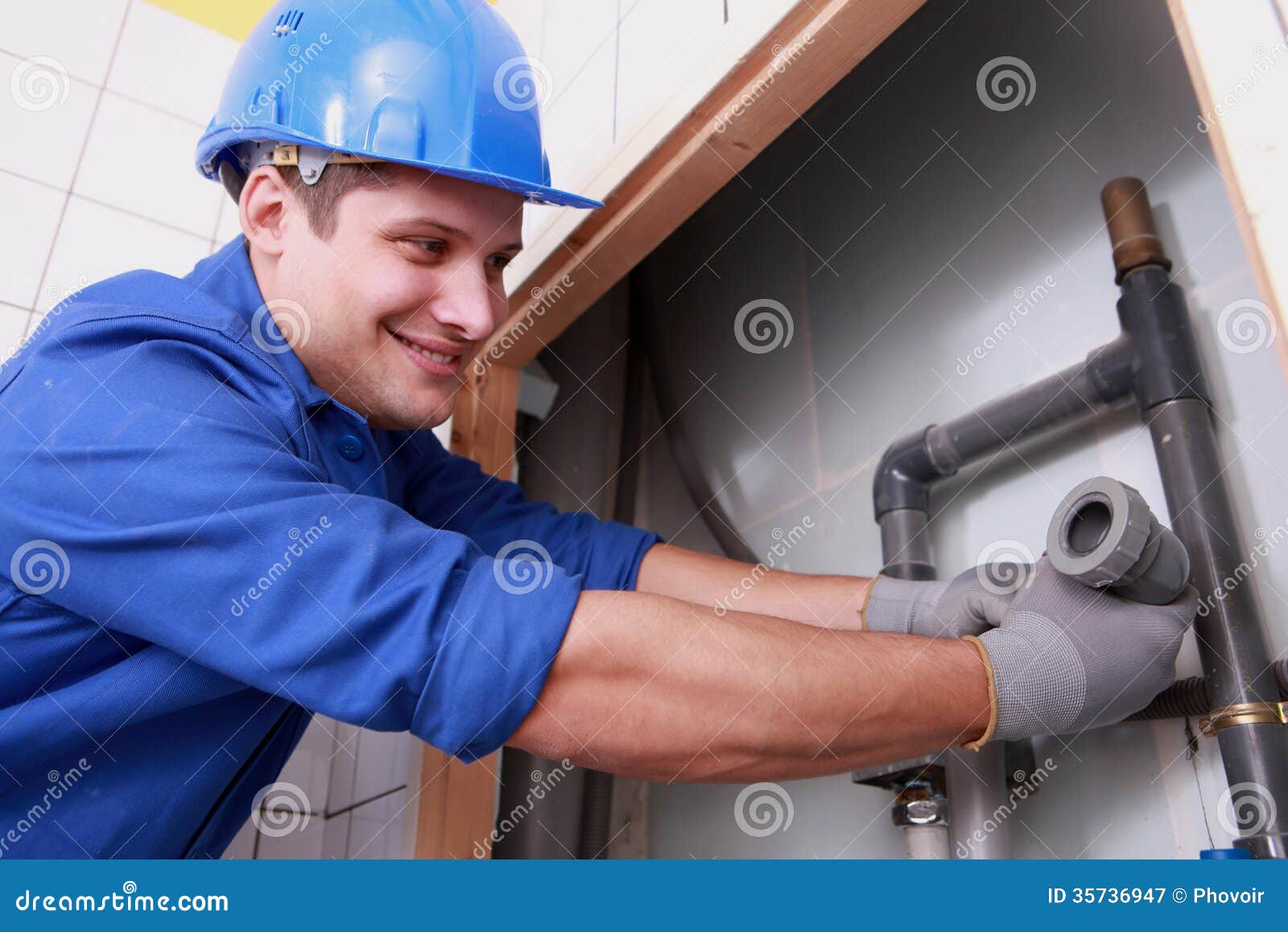 Plumber Fitting Water Pipes Stock Image - Image of apprentice ...