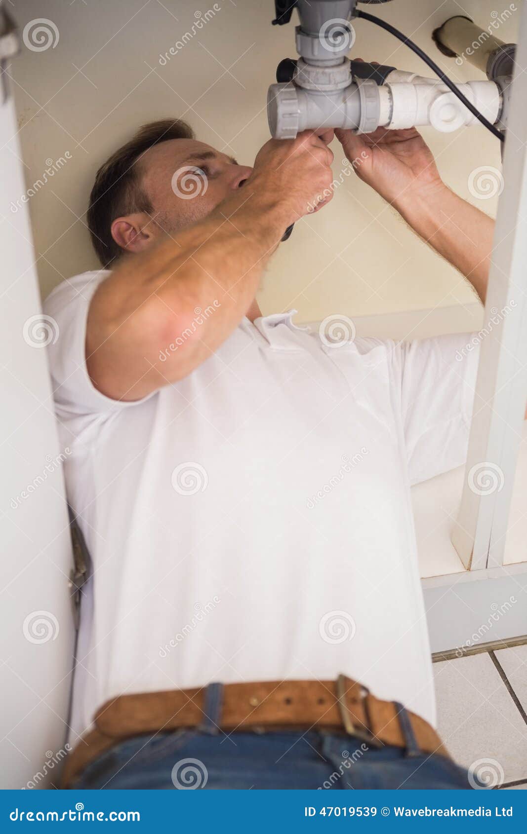 Plumber Fixing Under the Sink Stock Image - Image of plumbing, tool ...