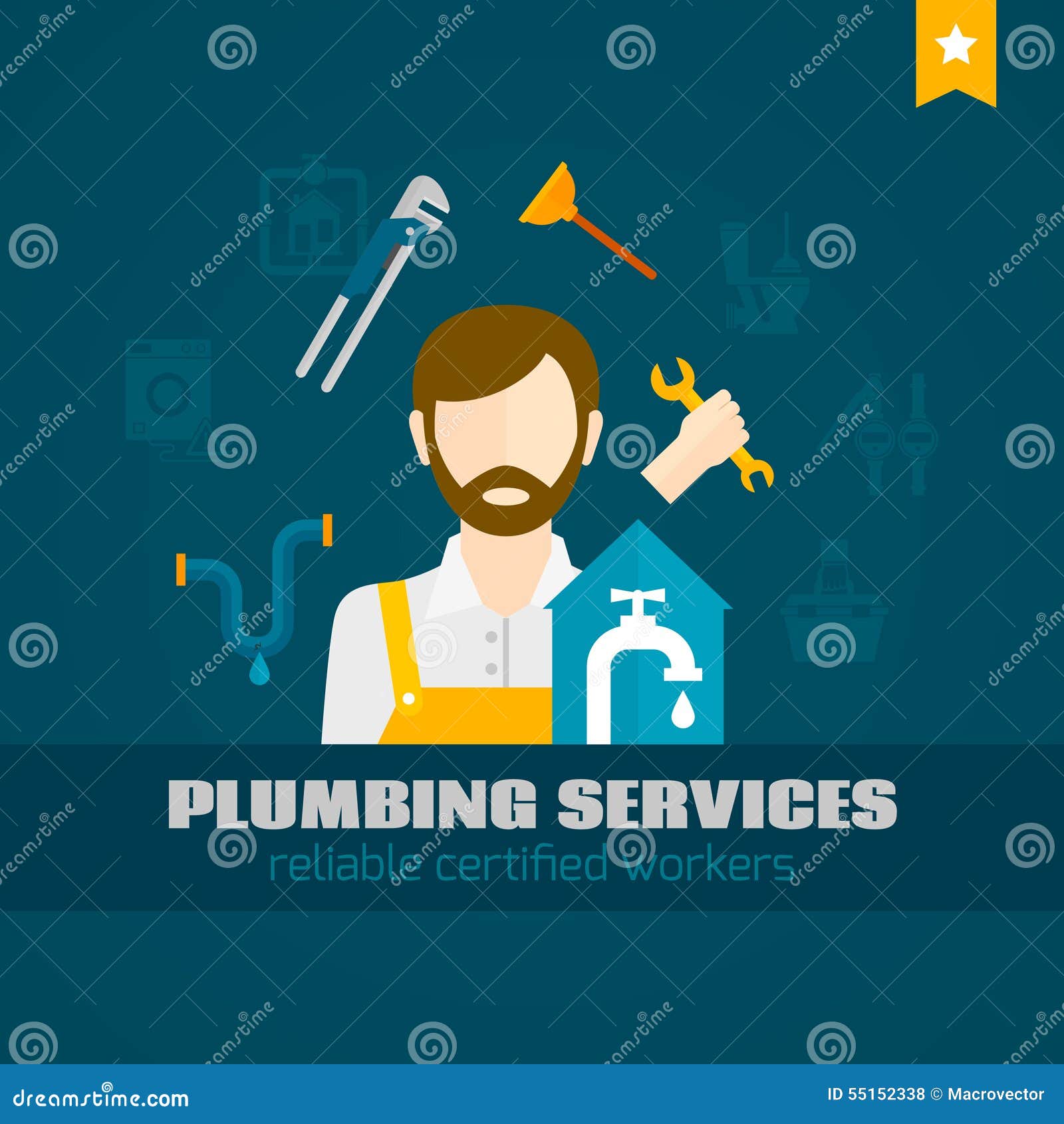 Plumber Flat Icon stock vector. Illustration of flat - 55152338