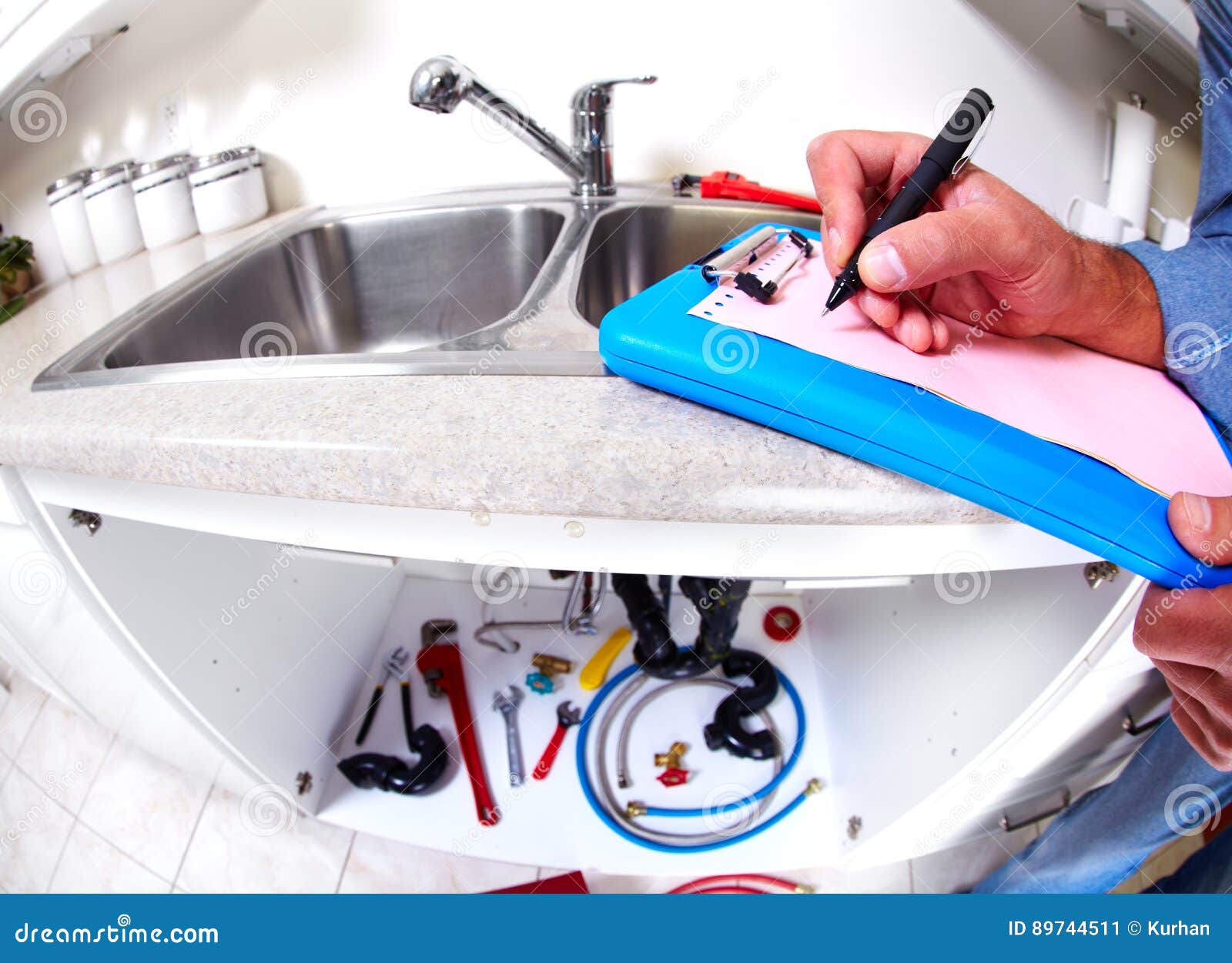 Plumber Hands Writing on Clipboard. Stock Image - Image of home ...