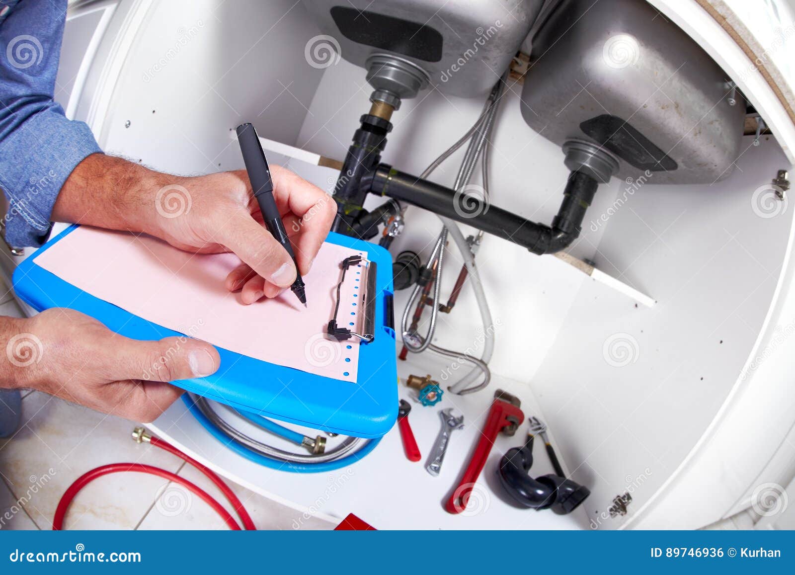 Plumber Hands Writing on Clipboard. Stock Photo - Image of adjustable ...