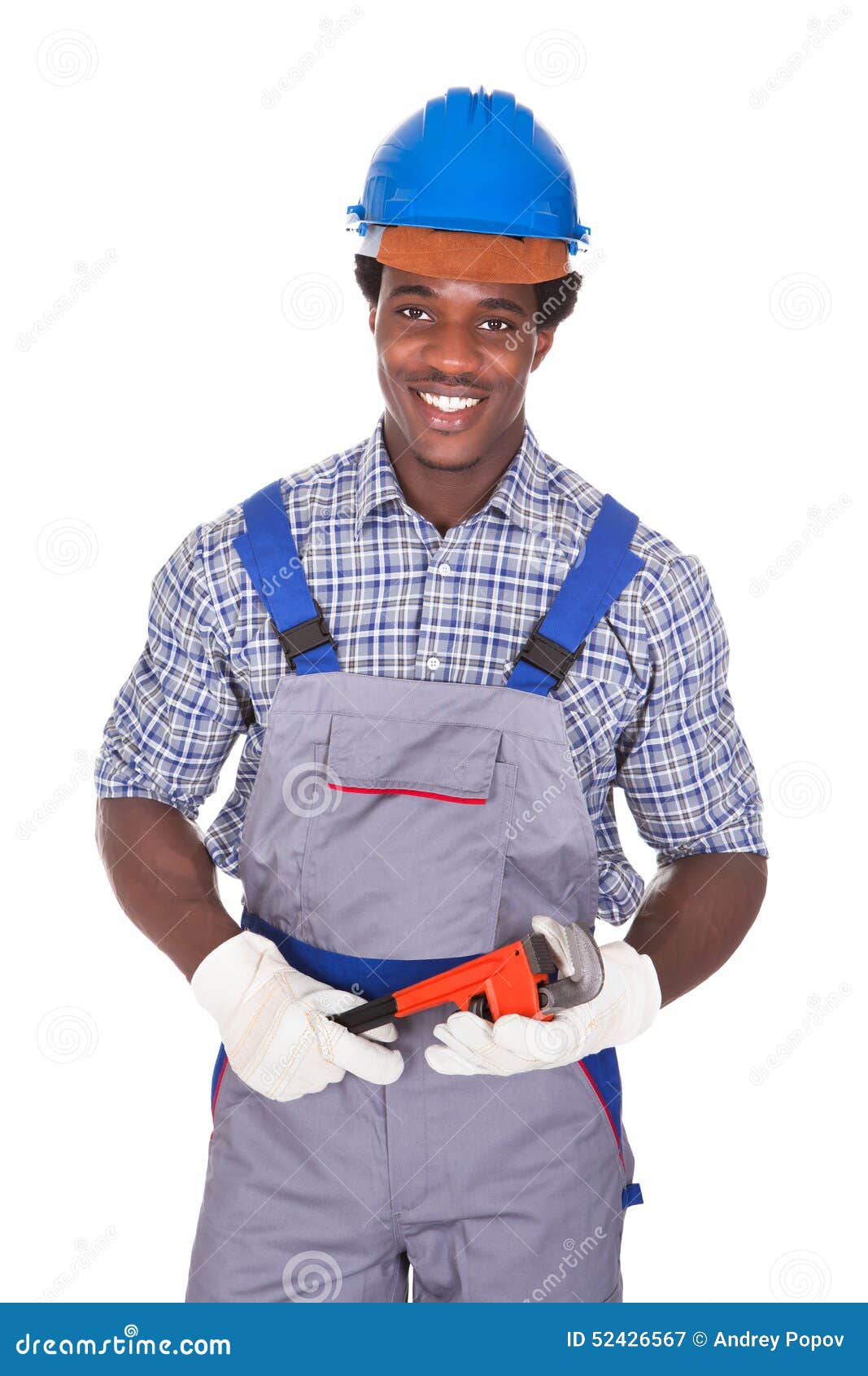 Mad Plumber Holding Steel Wrench In Closeup Stock Photo | CartoonDealer ...
