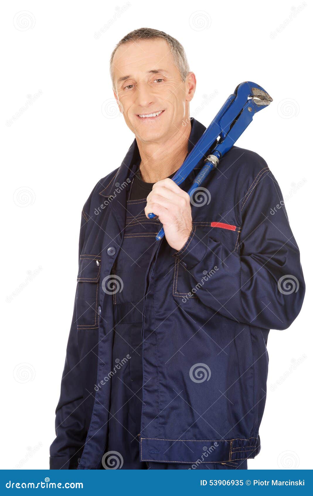 Plumber holding a wrench stock image. Image of service - 53906935