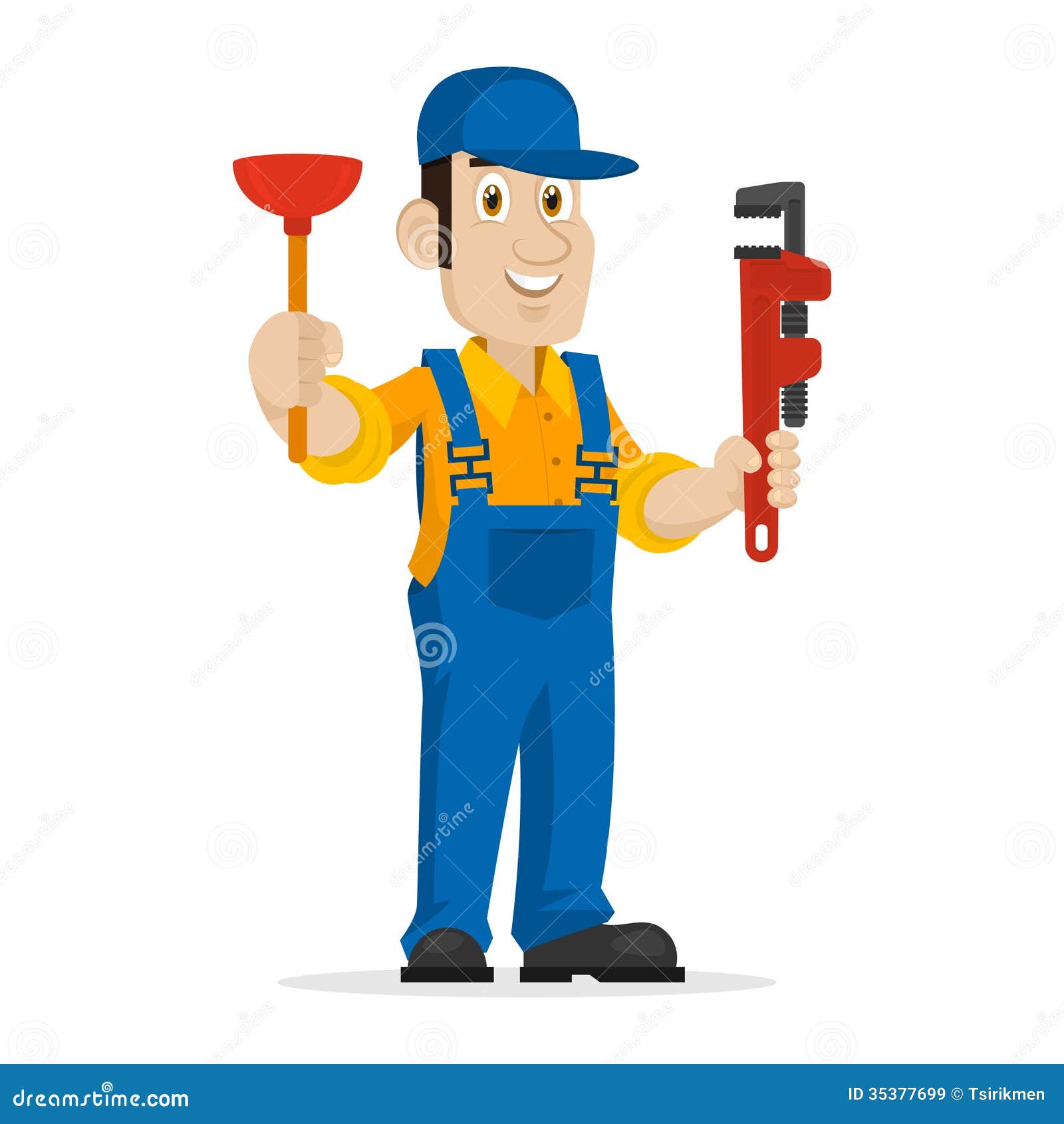 Plumber Holds Plunger and Adjustable Spanner Stock Vector ...