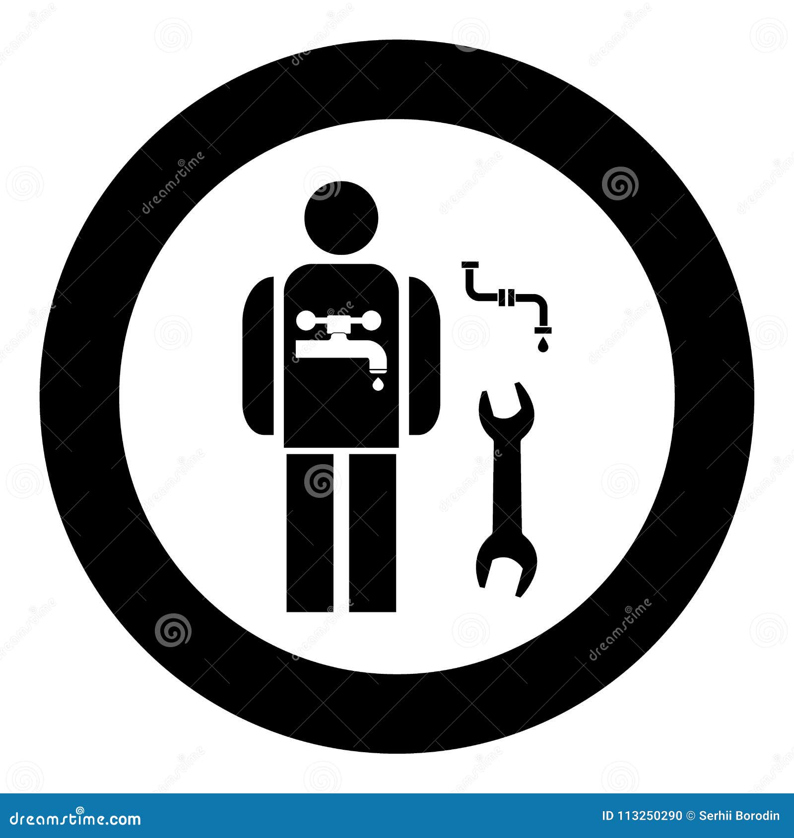 Plumber Icon In Monochrome Style Isolated On White Background. Plumbing ...