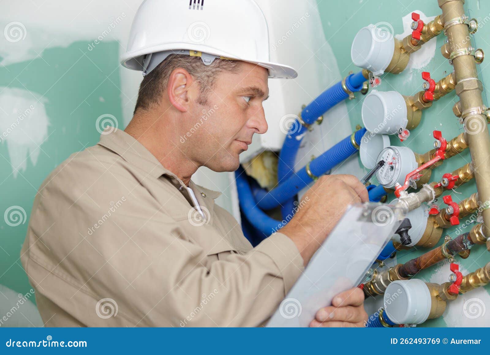 Plumber Installing Pressure Meter Stock Image - Image of electrician ...