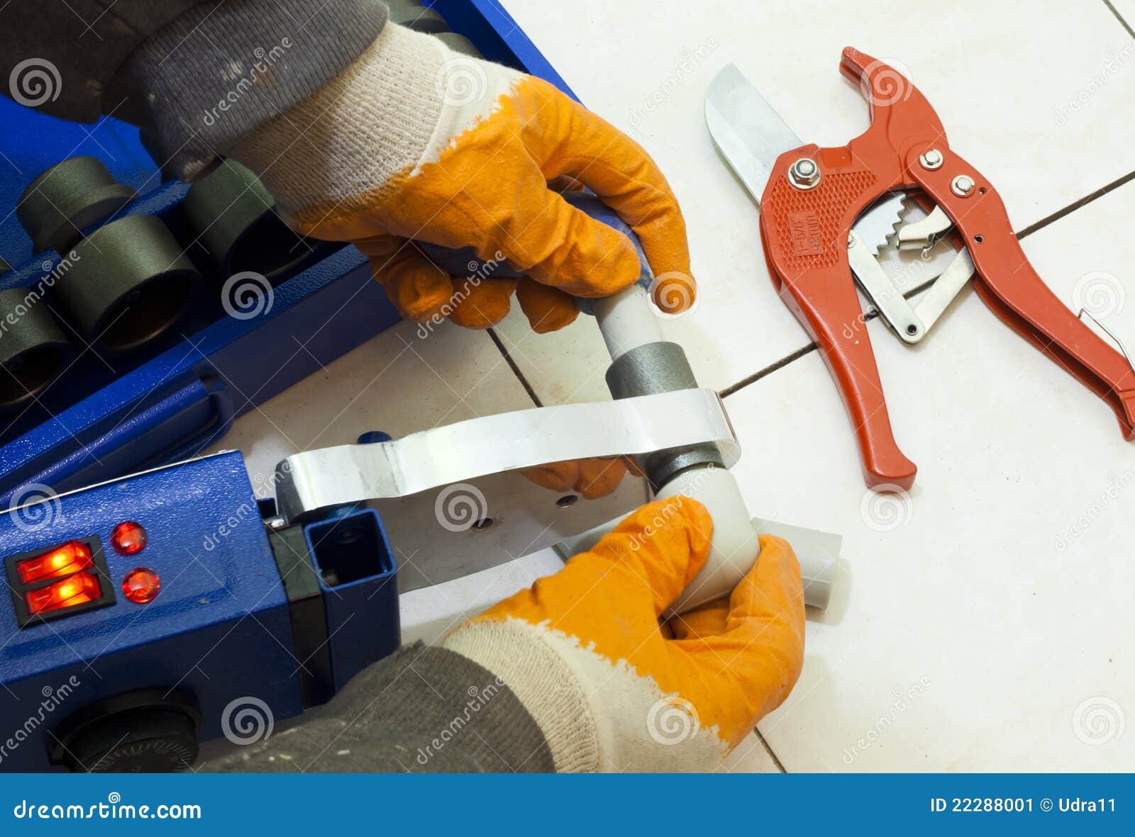 Plumber Installs Thermoplastic Pipes Stock Image - Image of fixing ...