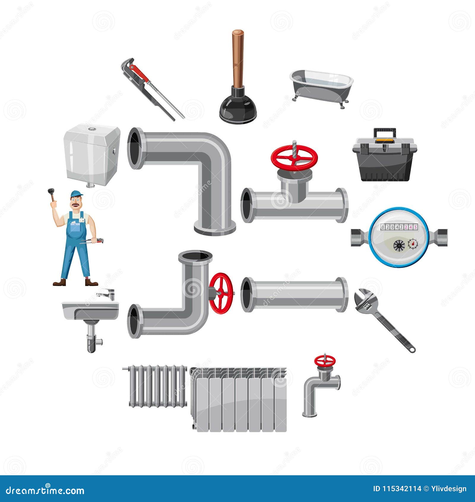 Plumber Items Icons Set, Cartoon Style Stock Vector - Illustration of ... Plumber Items Icons Set, Cartoon Style Stock Vector - Illustration of ...