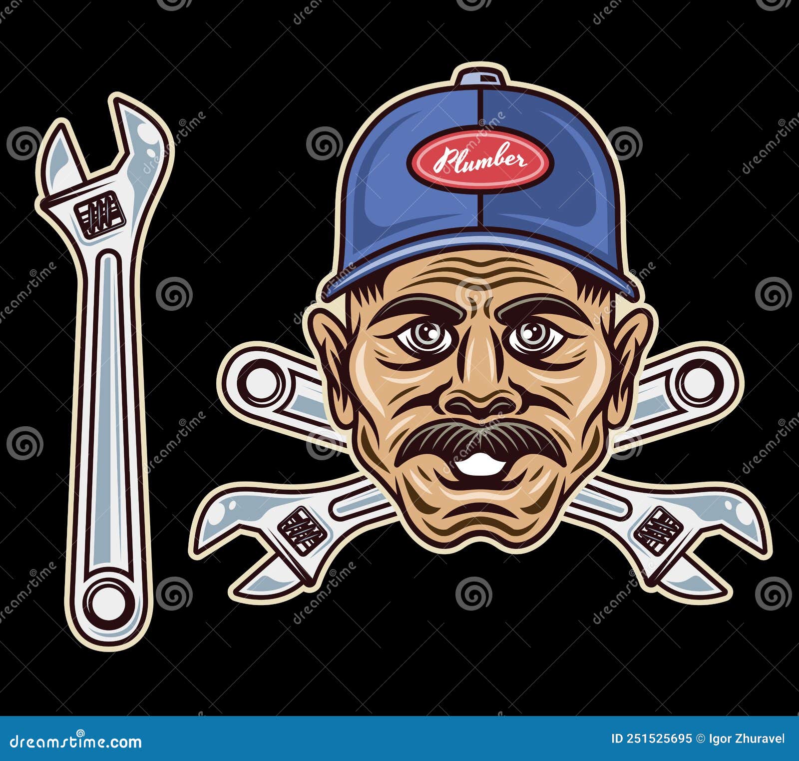 Plumber Man With Mustache In Cap And Two Crossed Plungers Vector ...